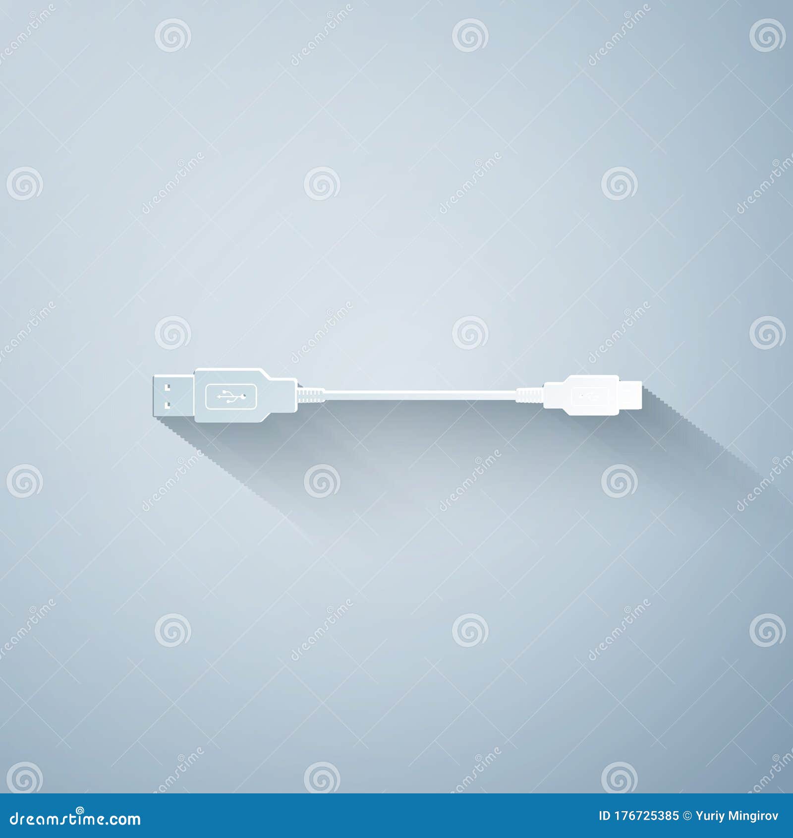 Paper Cut USB Micro Cables Icon on Grey Background. Connectors and ...