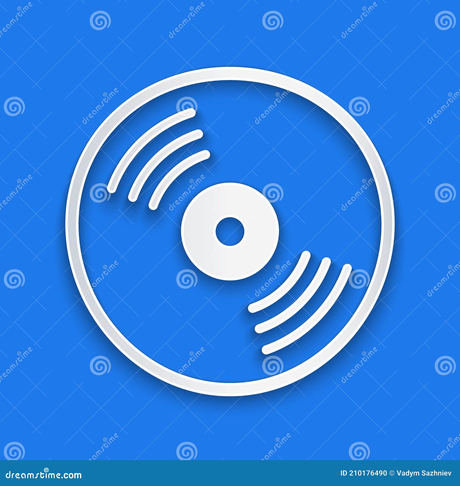 Paper Cut Vinyl Disk Icon Isolated on Blue Background. Paper Art Style ...