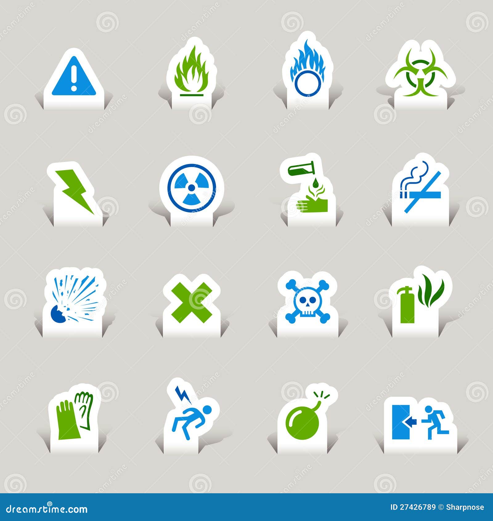 Paper Cut - Warning icons stock vector. Illustration of pictogram ...