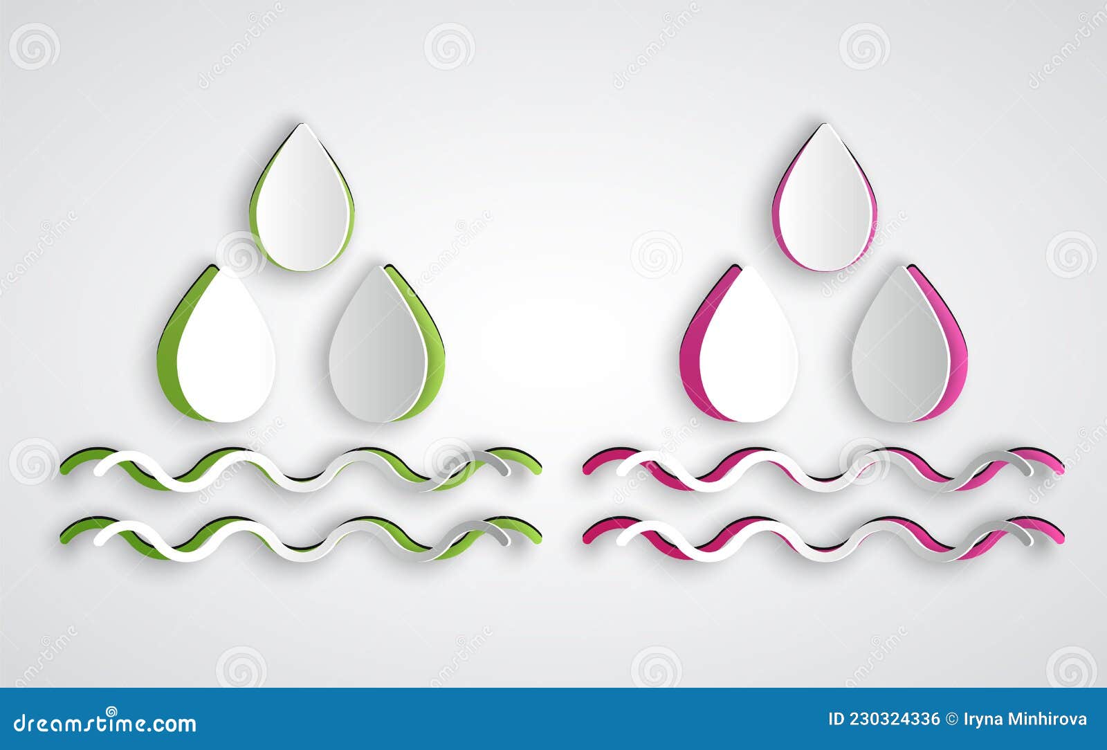 Paper Cut Water Drop Icon Isolated on Grey Background. Paper Art Style ...