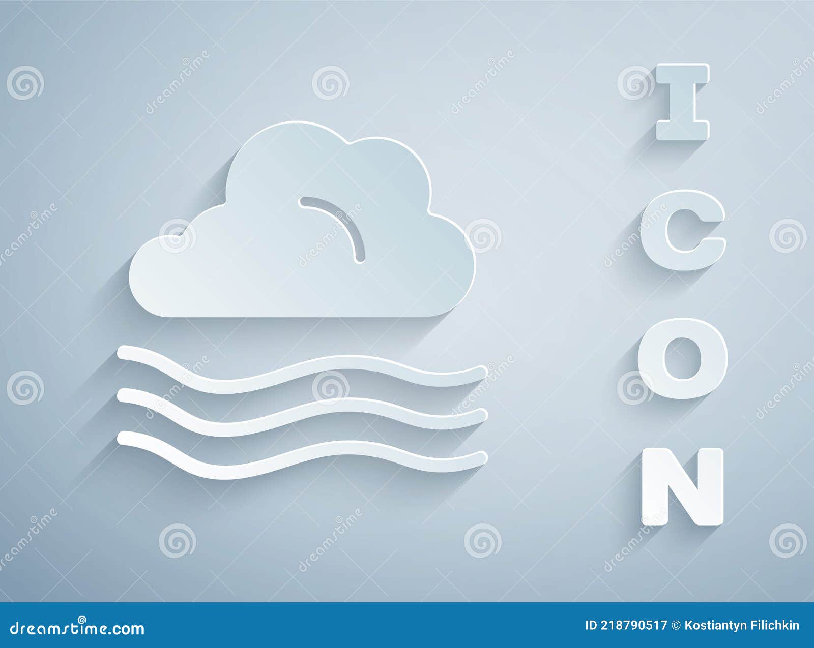 Paper Cut Windy Weather Icon Isolated on Grey Background. Cloud and ...