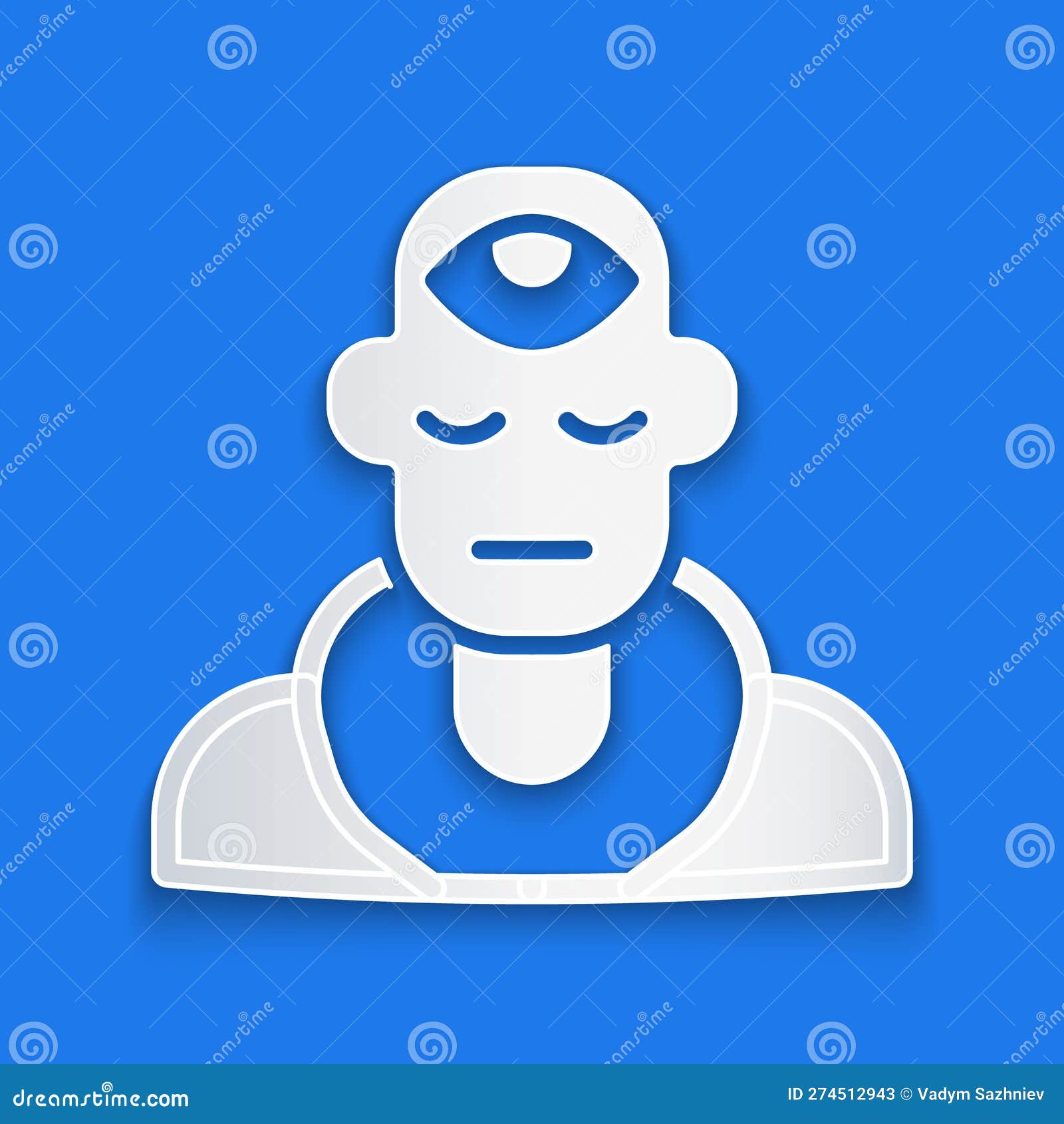Paper Cut Wizard Warlock Icon Isolated on Blue Background. Paper Art ...
