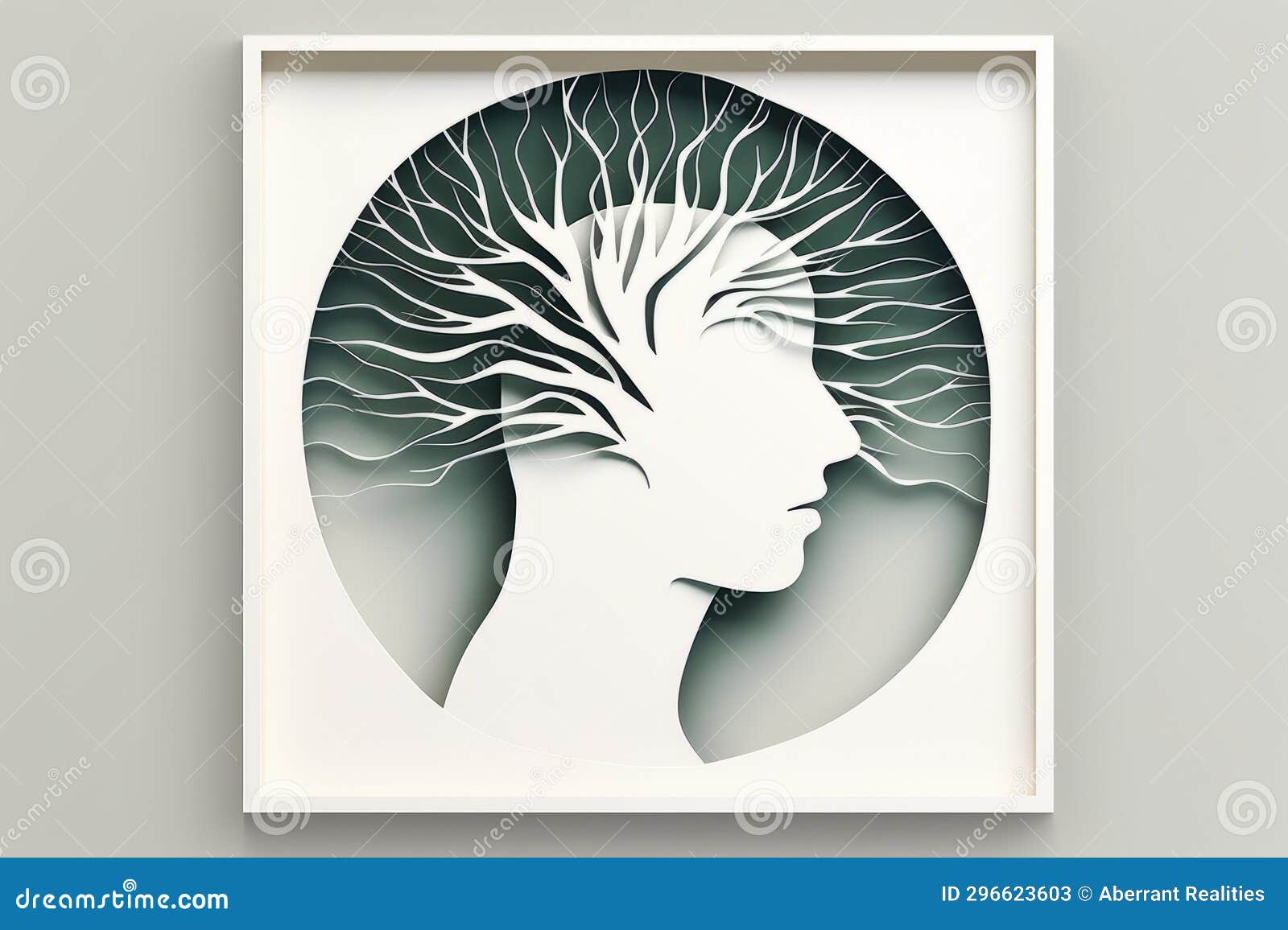 A Paper Cut of a Womans Head with Branches Growing Out of it Stock ...