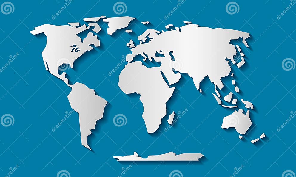 Paper Cut World Map on Blue Background Stock Vector - Illustration of ...