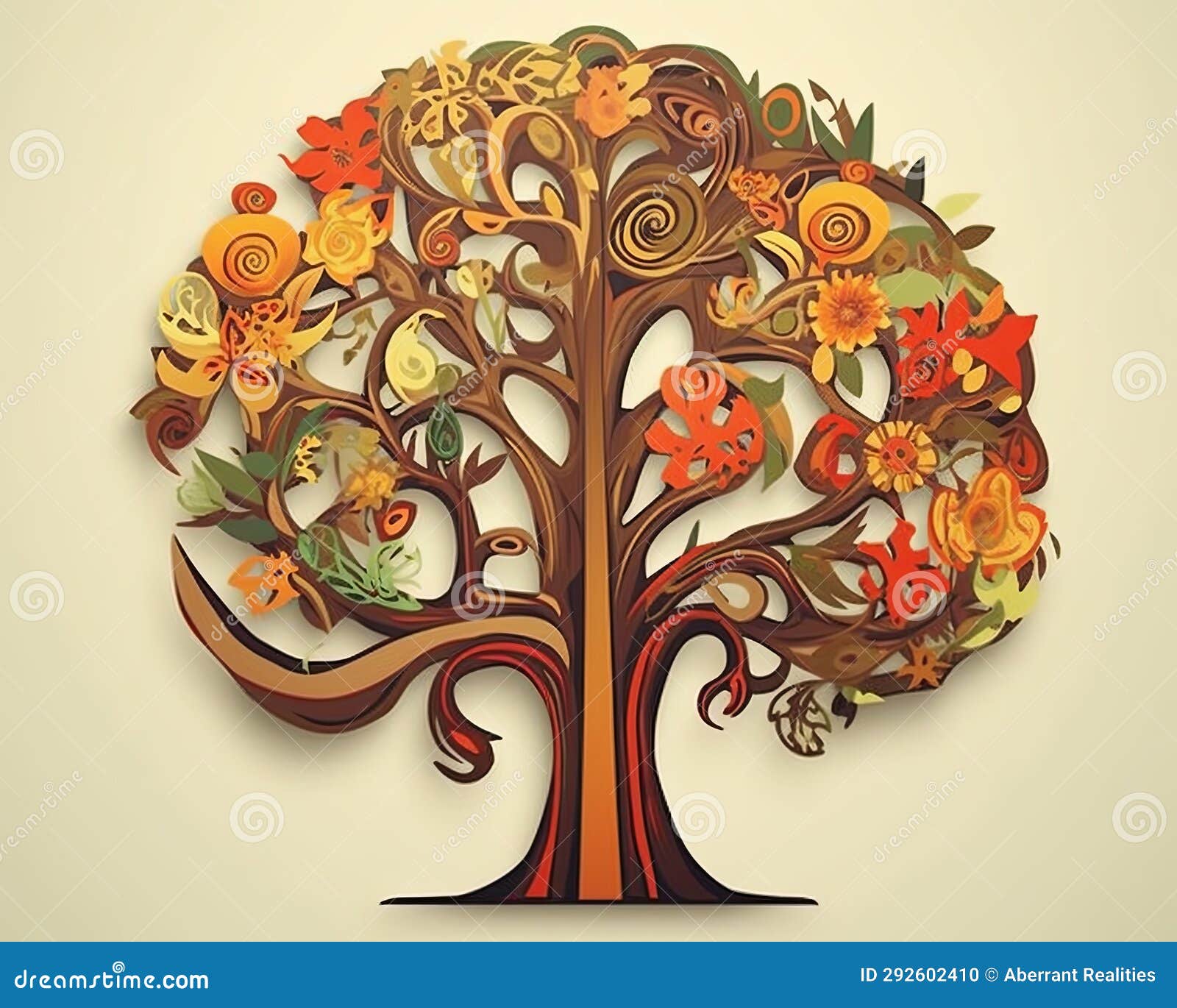 A Paper Cutout of an Autumn Tree with Leaves and Flowers Stock ...