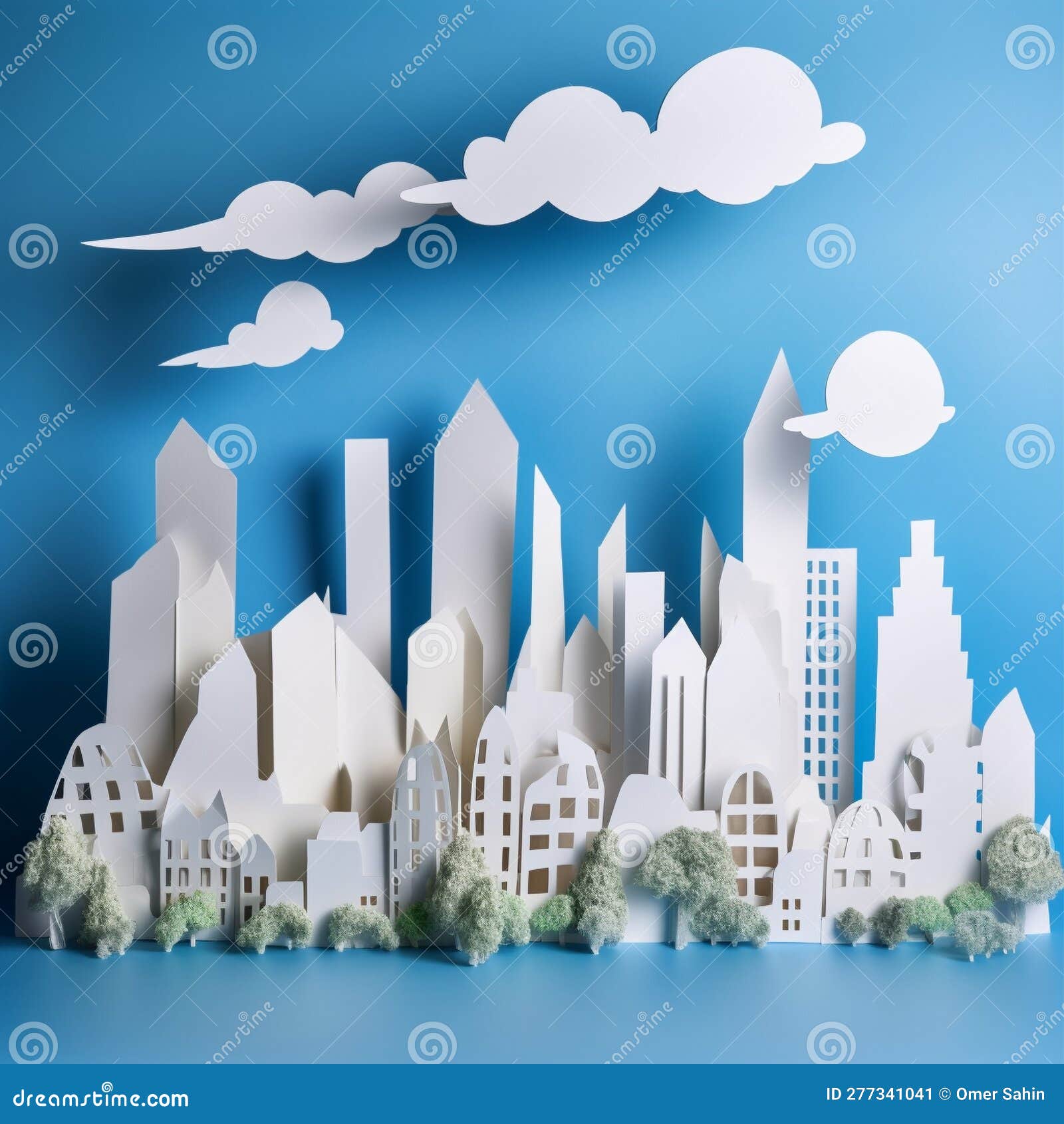 Paper Cutout of City Skyline Surrounded by Environmental Cutouts ...