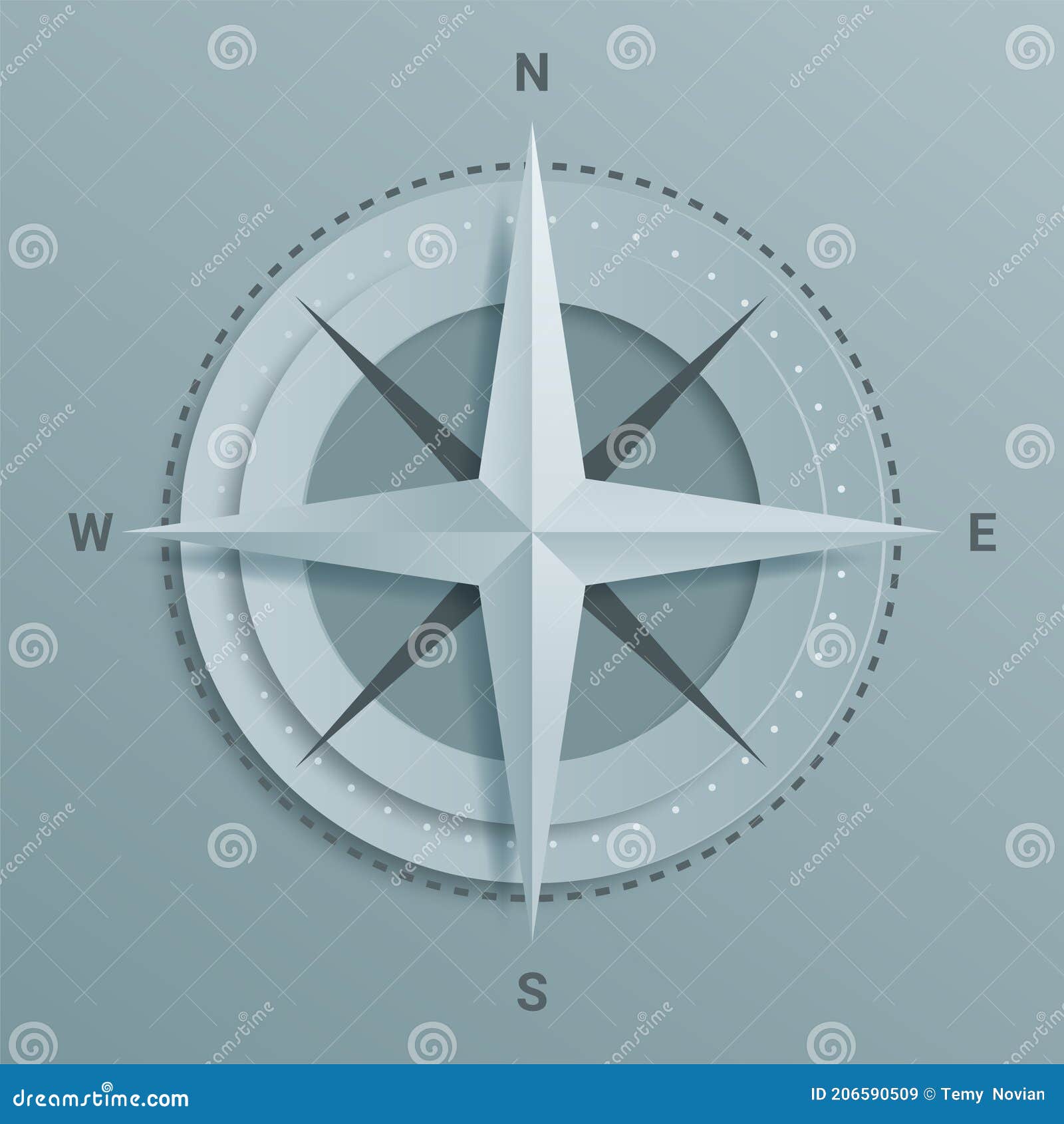 Paper Cutout Compass with Shade in 3d and Origami Style Stock Vector ...