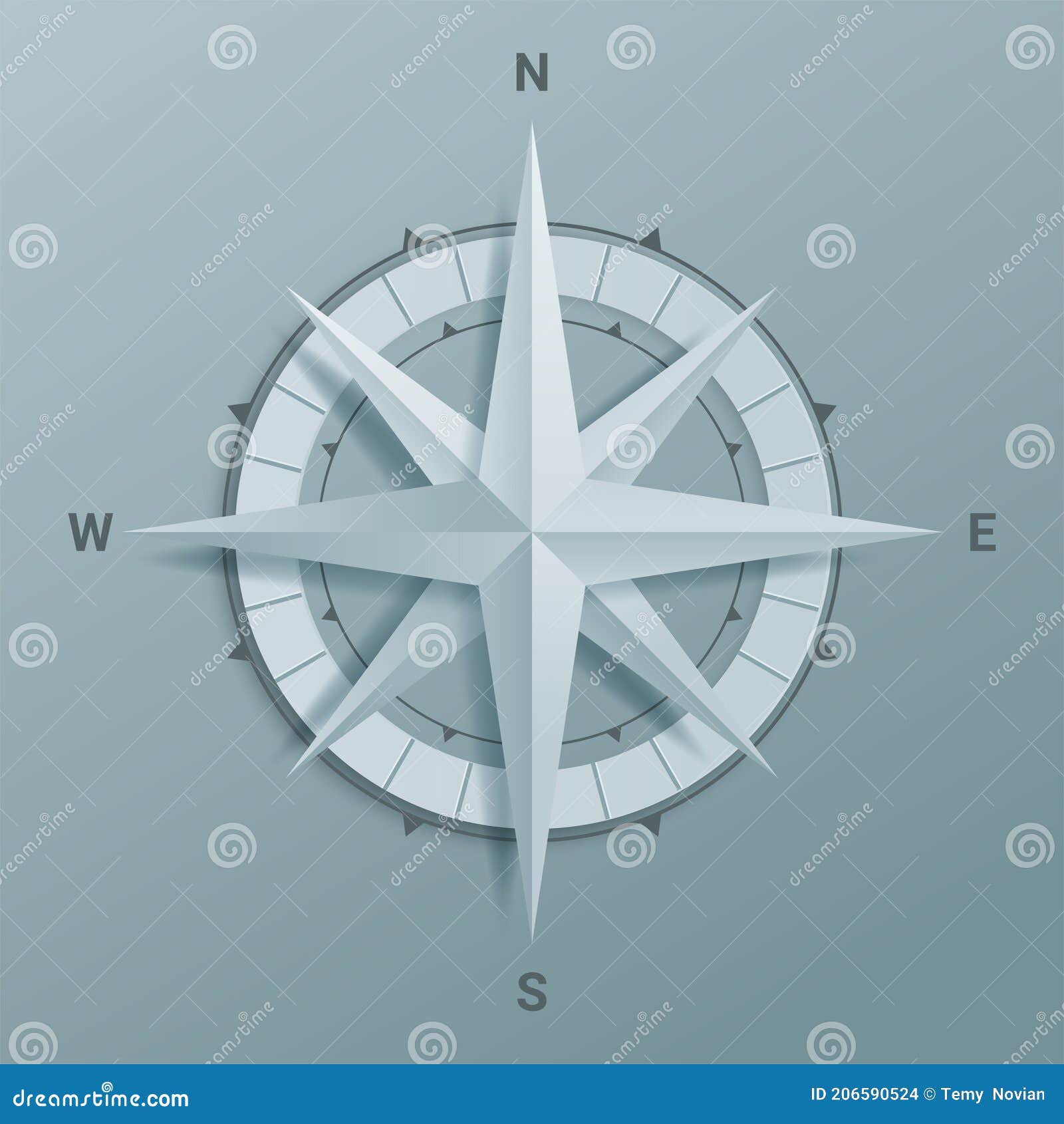 Paper Cutout Compass with Shade in 3d and Origami Style Stock Vector ...