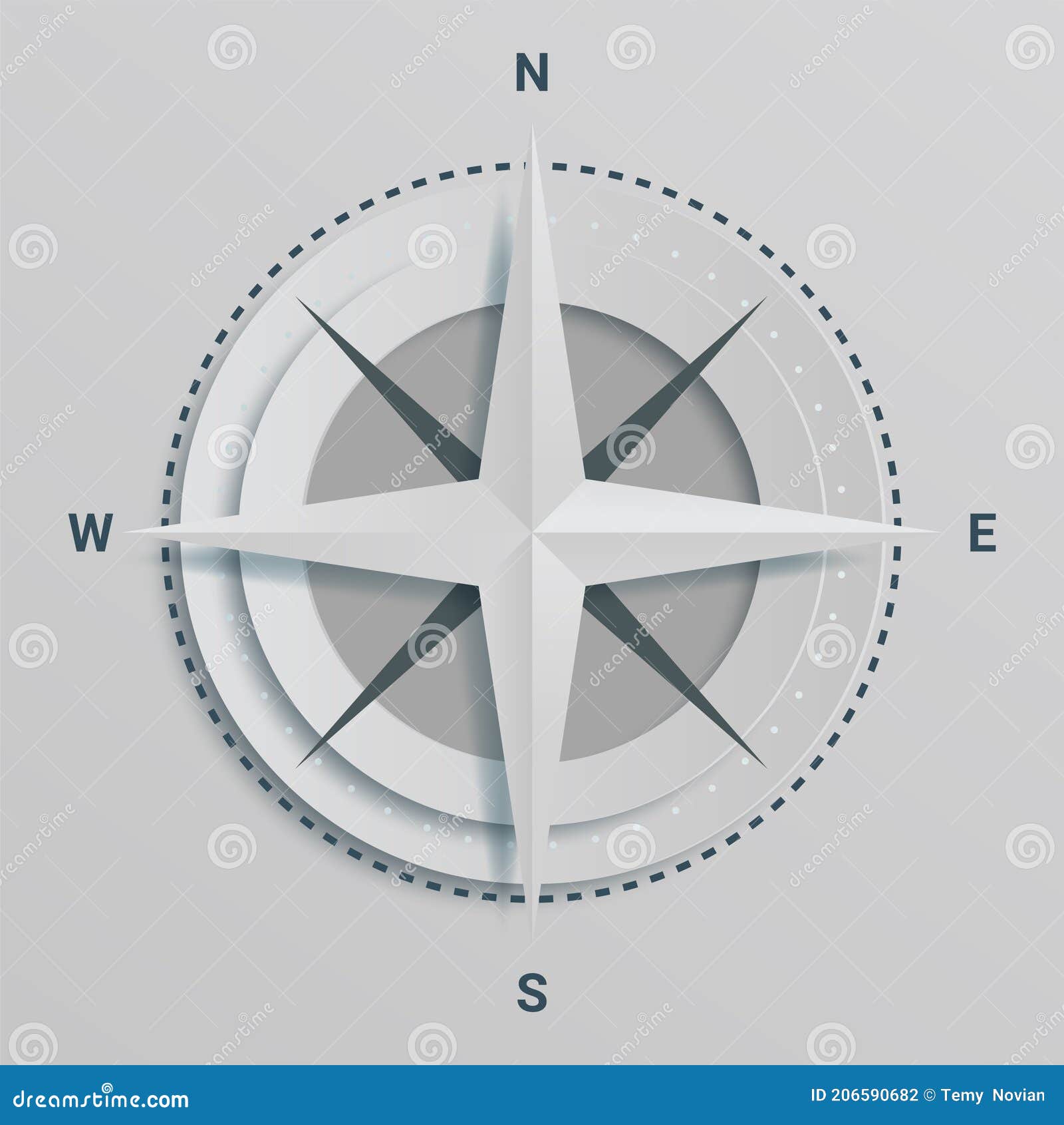 Paper Cutout Compass with Shade in 3d and Origami Style Stock Vector ...