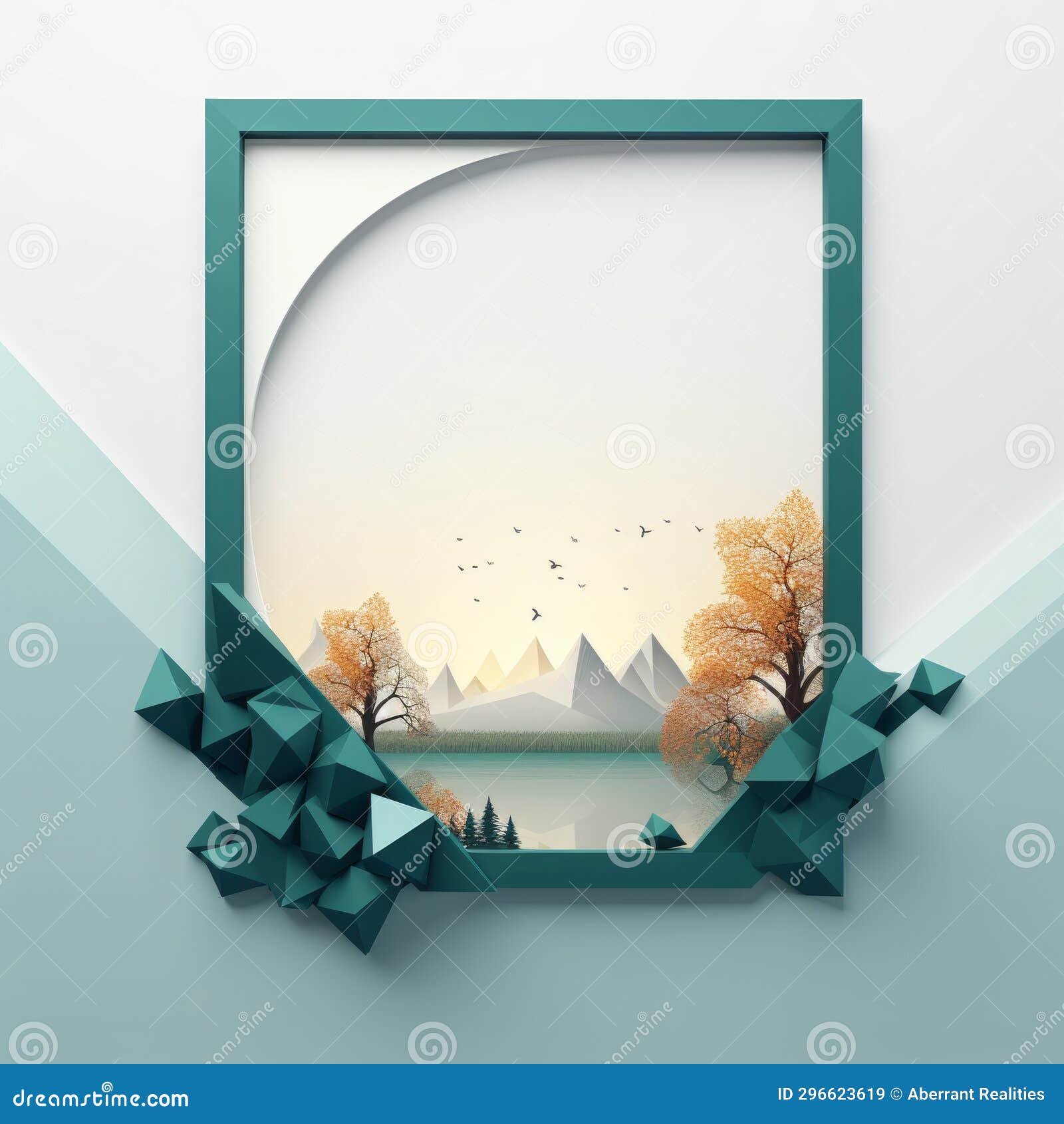 A Paper Cutout of a Lake and Mountains in a Frame Stock Illustration ...