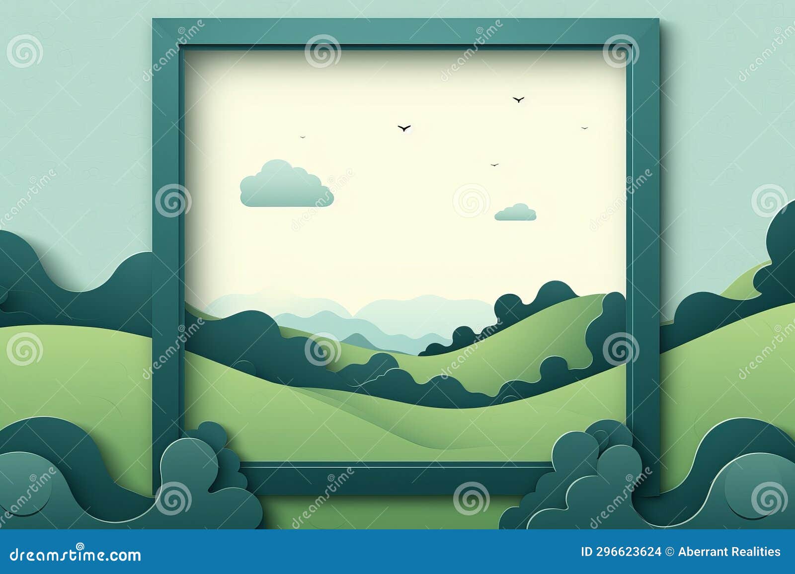 A Paper Cutout of a Landscape with Clouds and Birds in the Sky Stock ...
