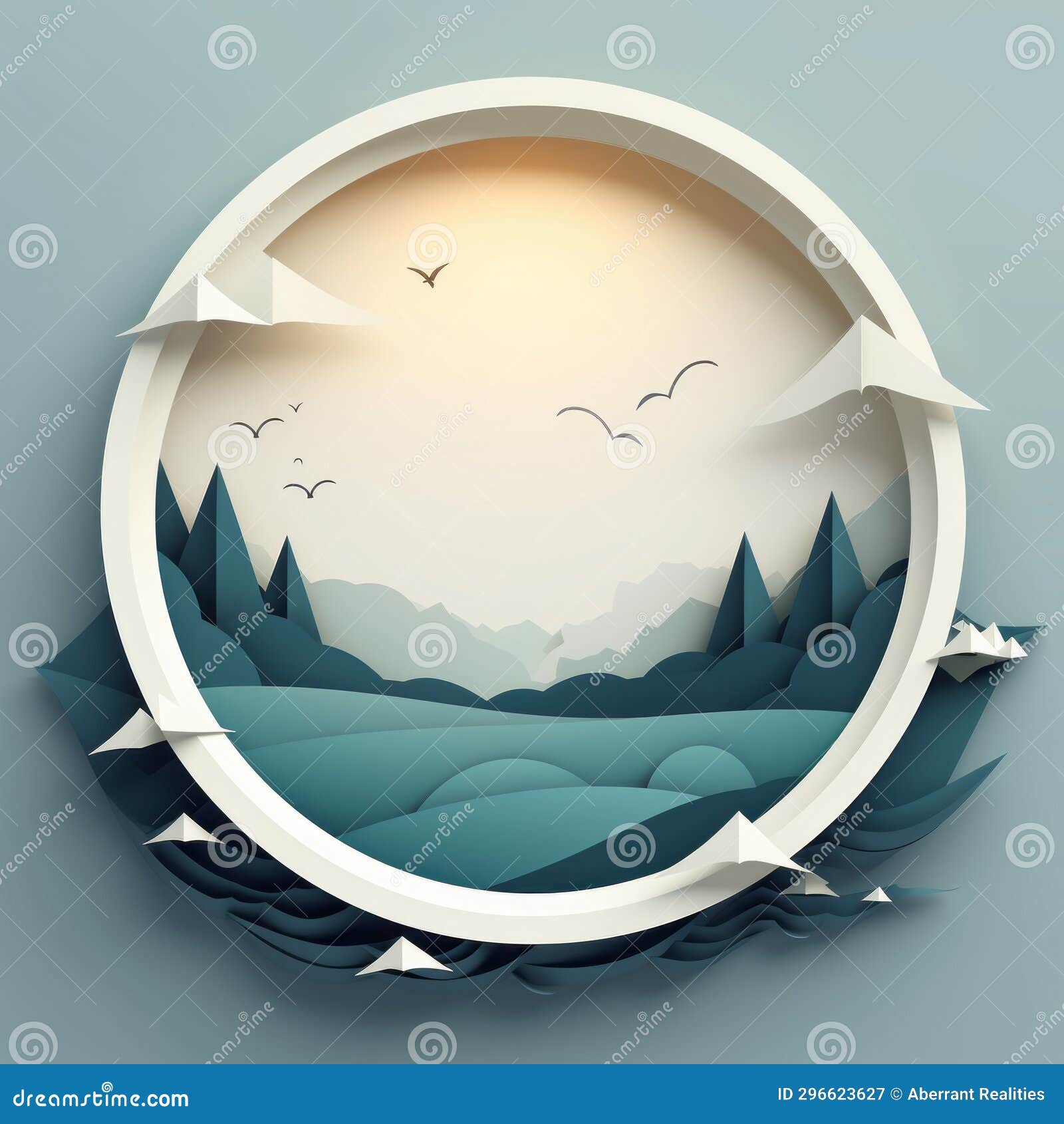 A Paper Cutout of a Landscape with Trees and Birds Stock Illustration ...