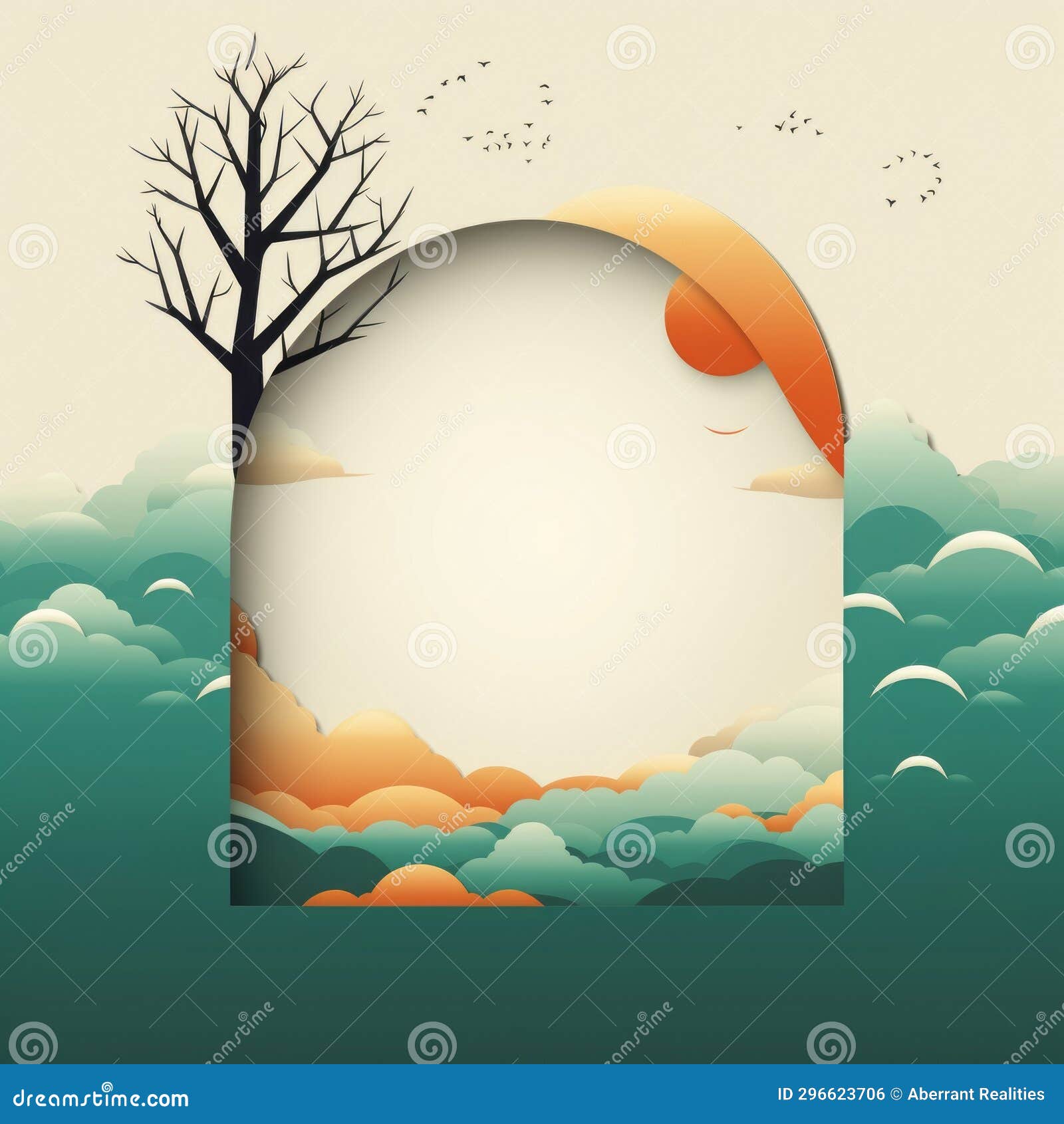 A Paper Cutout of a Tree and Clouds in the Sky Stock Illustration ...