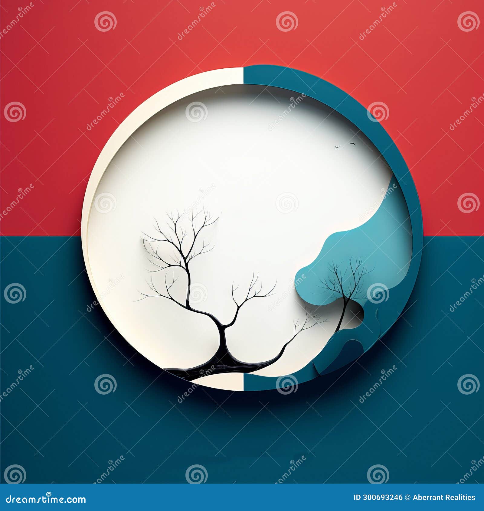 A Paper Cutout of a Tree on a Red Blue and White Background Stock ...