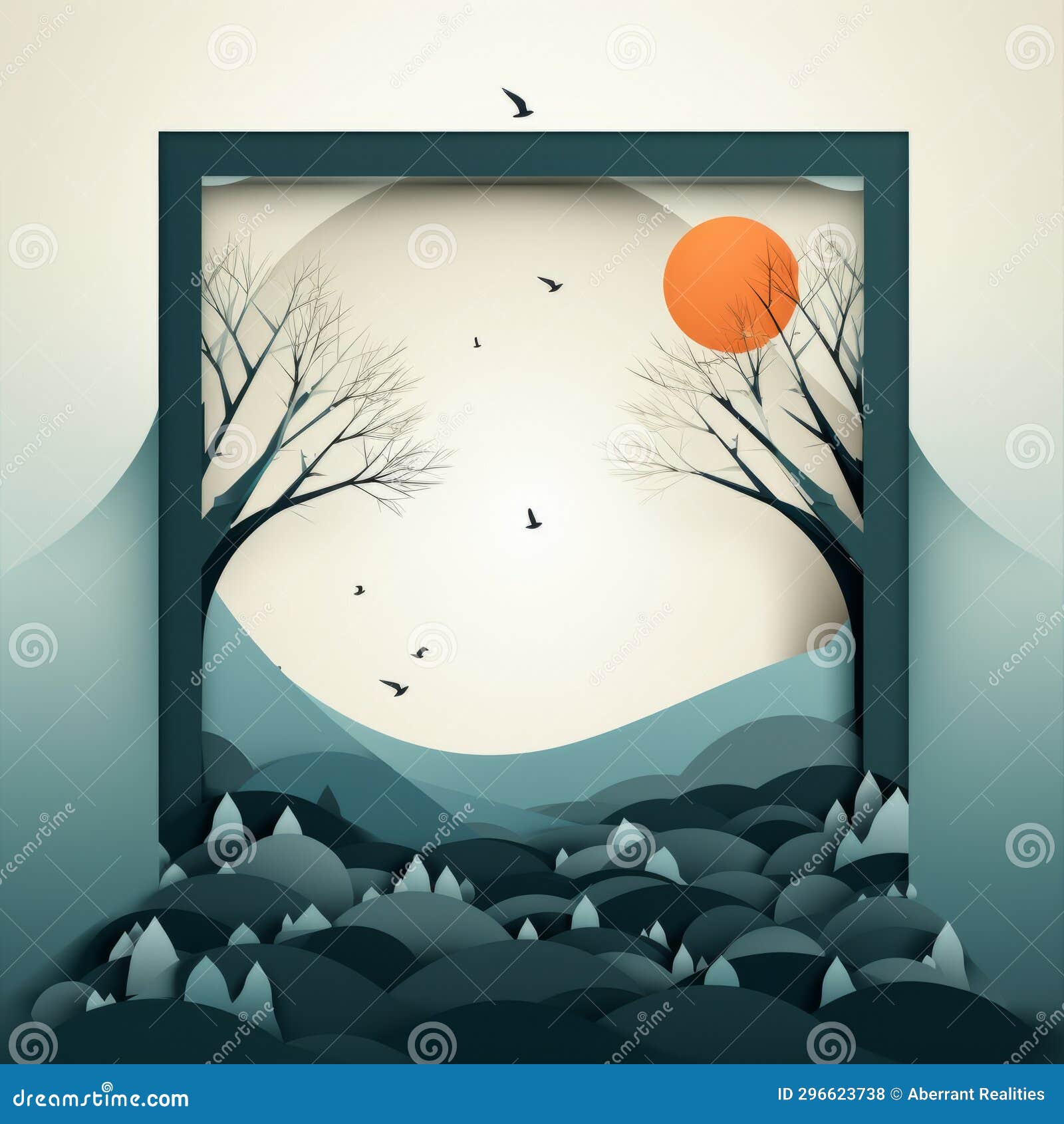 A Paper Cutout of Trees and a Sun in the Sky Stock Illustration ...