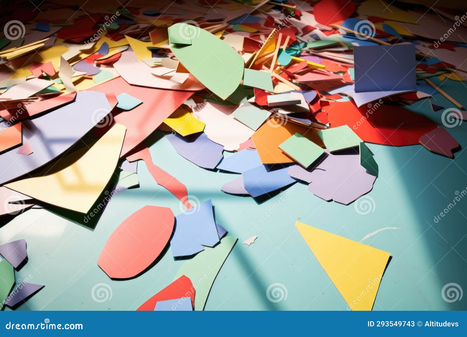 Paper Cutouts Lying Disorderly On A Colored Floor Stock Image ...