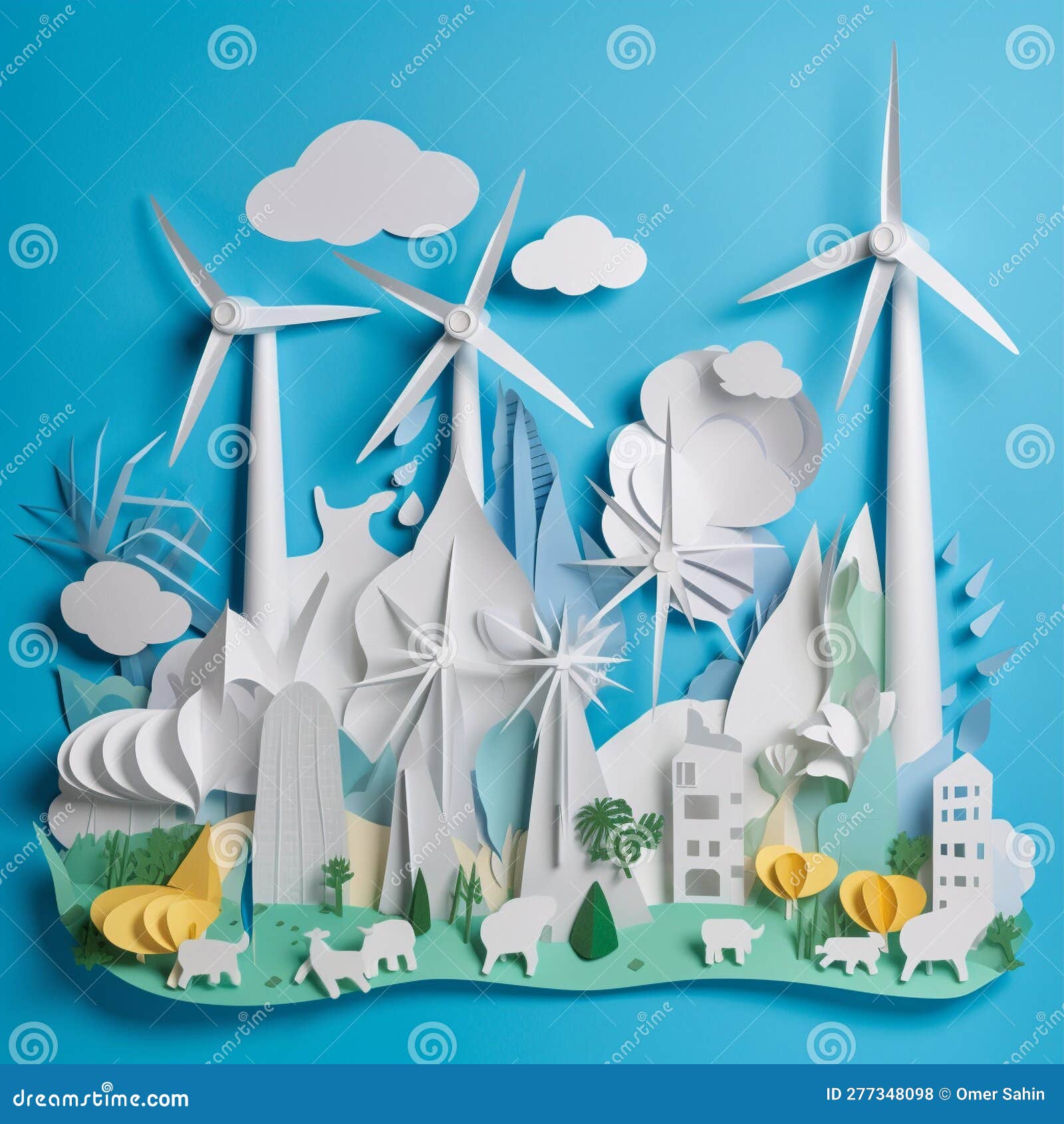 Paper Cutouts of Renewable Energy Sources Against Backdrop of Blue Sky ...