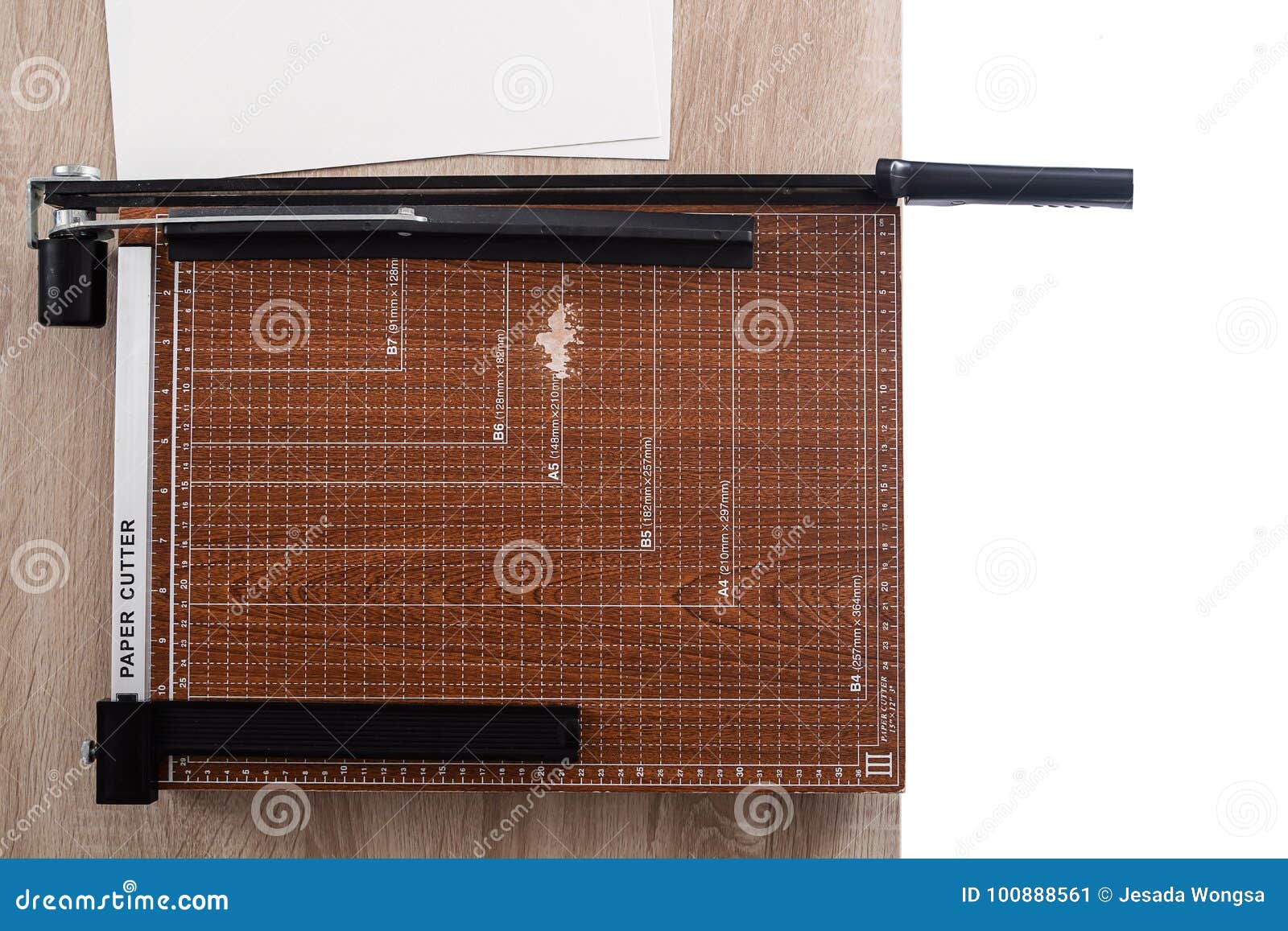 Paper Cutter with Cutting Paper on Table Stock Image - Image of ...
