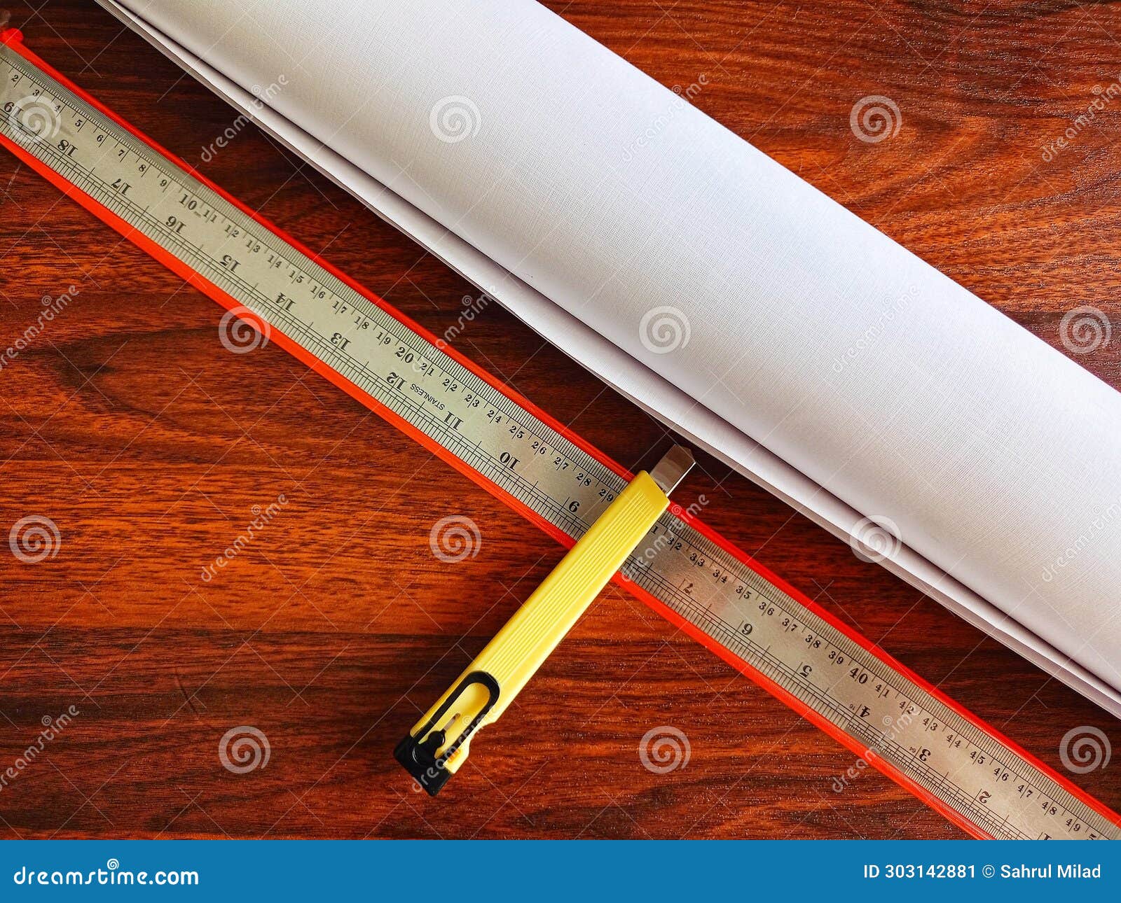 Paper, Cutter and Ruler on the Work Table Stock Image - Image of ...