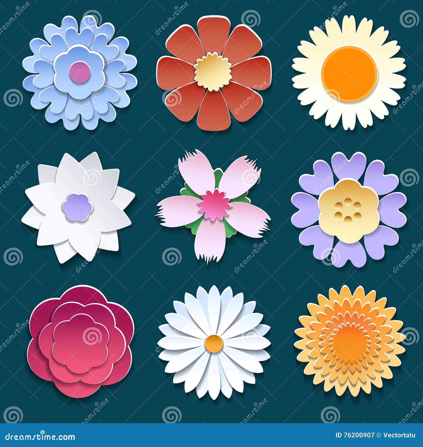 Paper 3d Origami Flowers Set Stock Vector - Illustration of origami ...