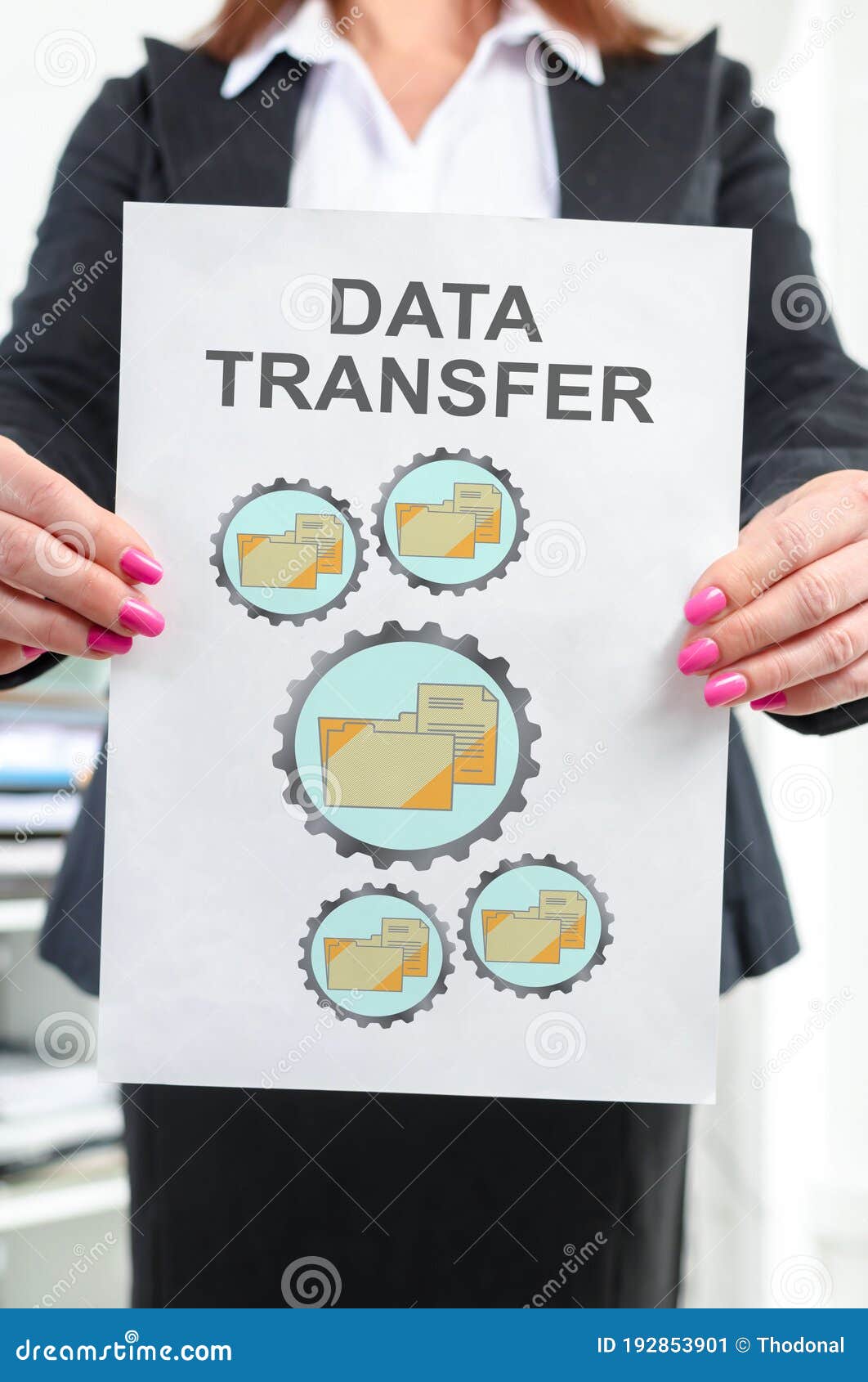 Data Transfer Concept Shown by a Businesswoman Stock Image - Image of ...