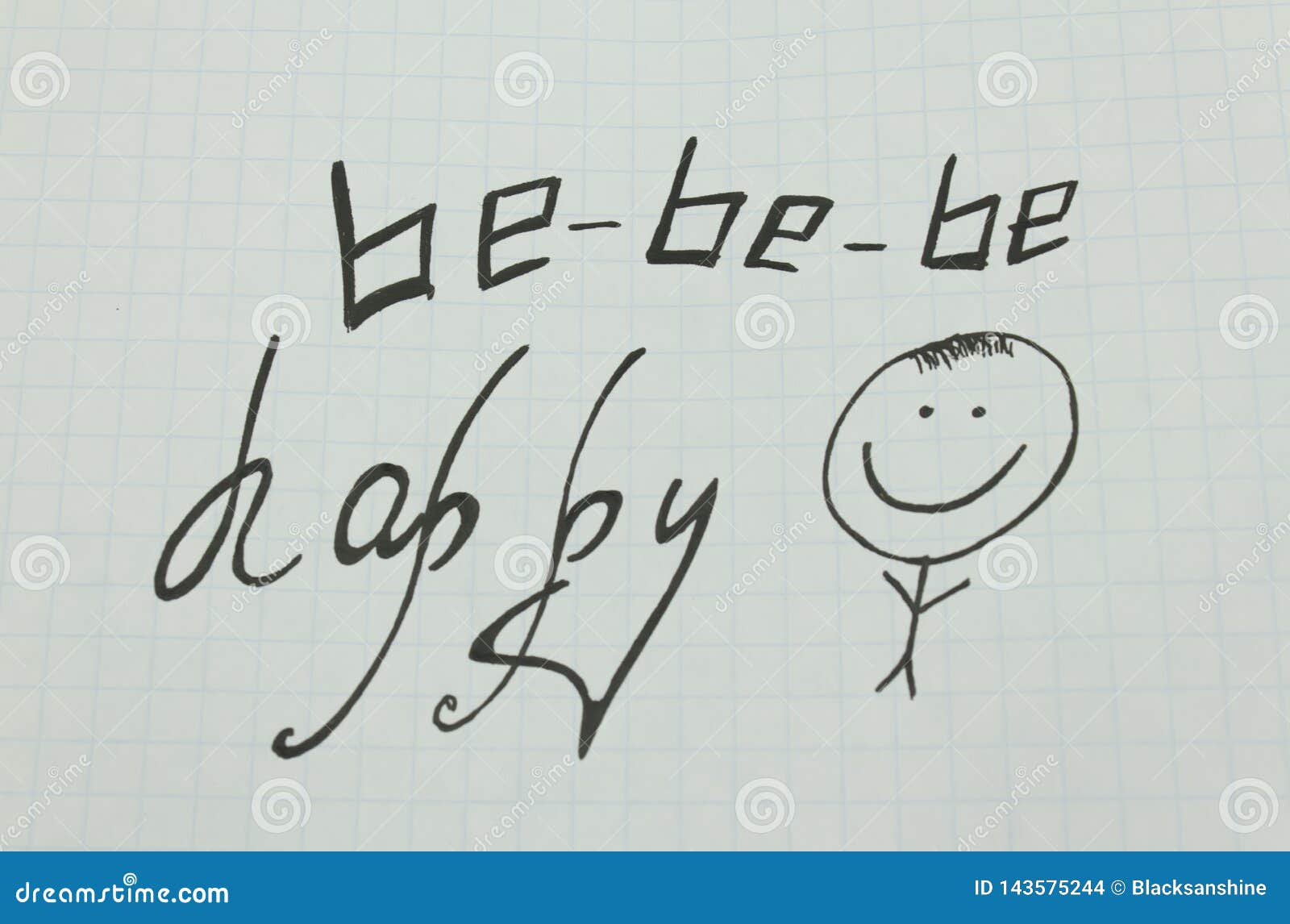 Paper design be happy stock photo. Image of notebook - 143575244