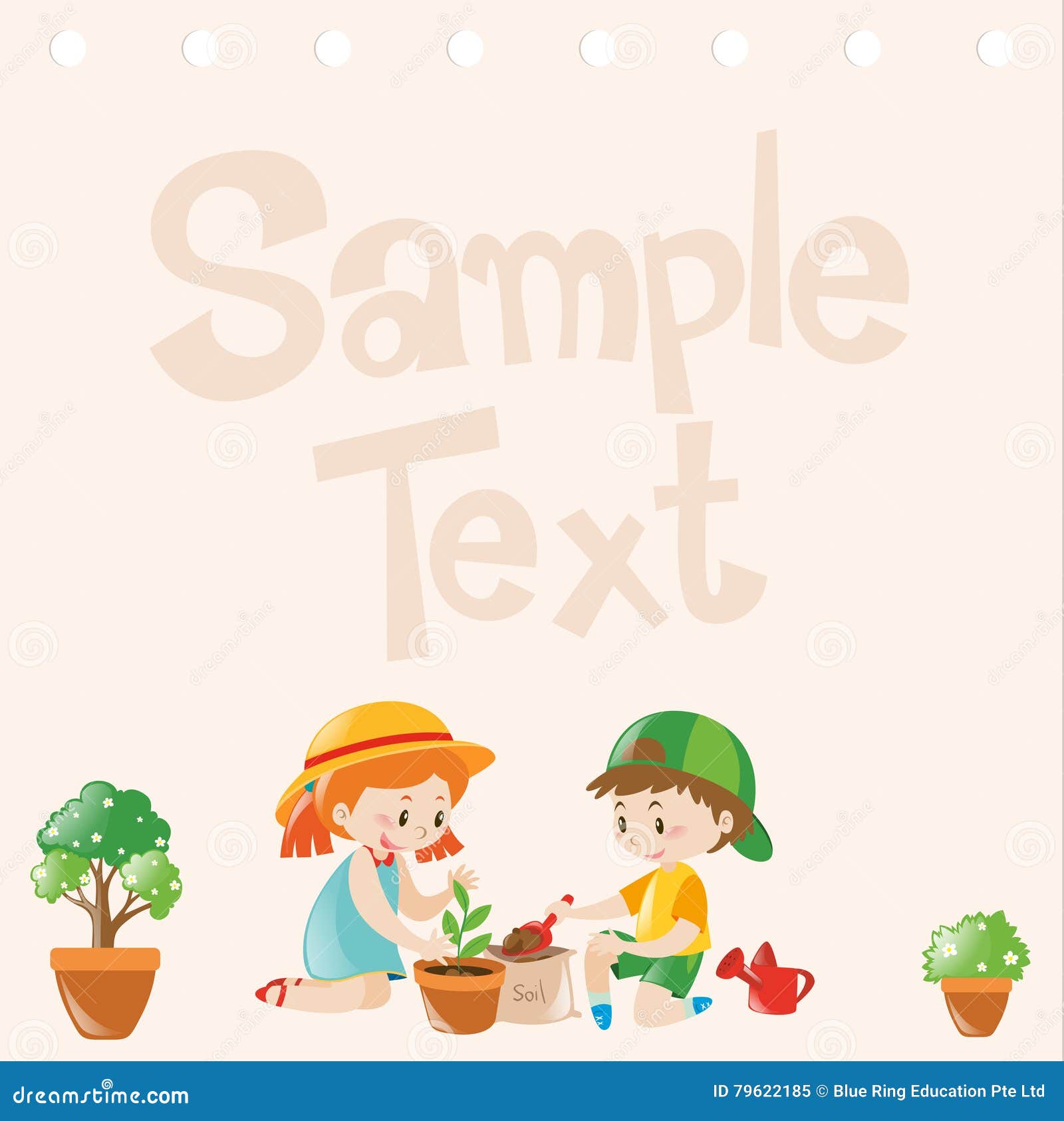 Paper Design with Kids Planting Trees Stock Vector - Illustration of ...