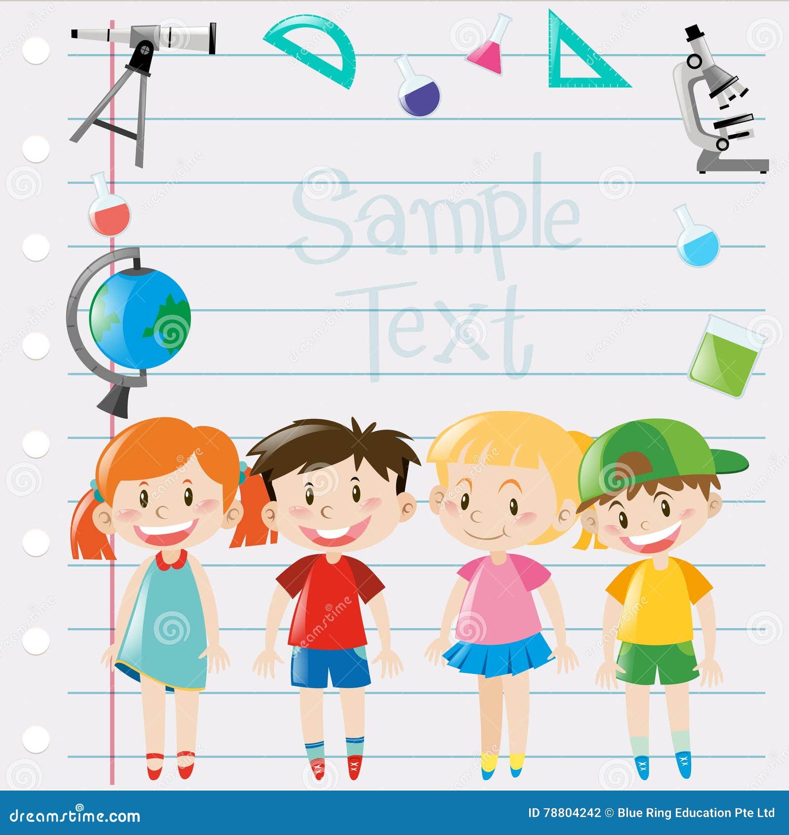 Paper Design with Kids and Science Equipment Stock Illustration ...