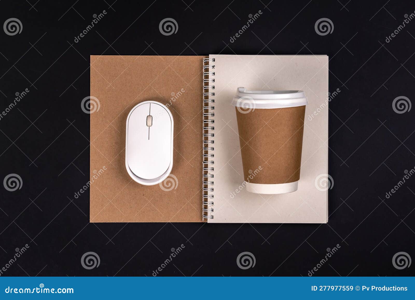 Paper Disposable Cup, Computer Mouse and Notepad, Top View. Stock Image ...