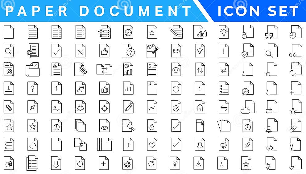 Paper Document Icon Set. Folded Written Paper Document Page Icon Vector ...