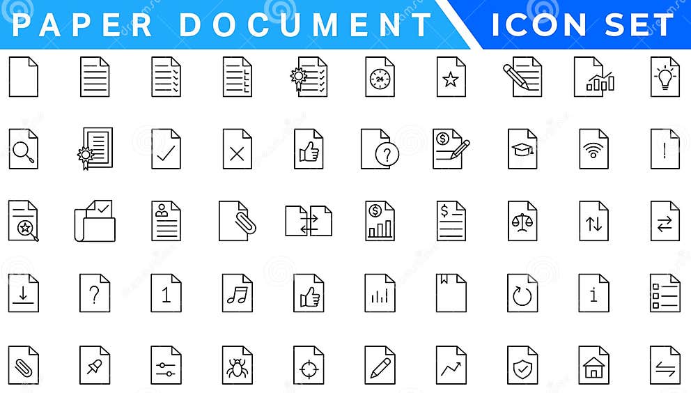 Paper Document Icon Set. Folded Written Paper Document Page Icon Vector ...