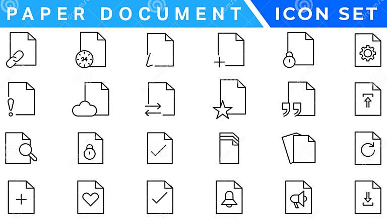 Paper Document Icon Set. Folded Written Paper Document Page Icon Vector ...