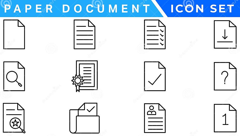 Paper Document Icon Set. Folded Written Paper Document Page Icon Vector ...
