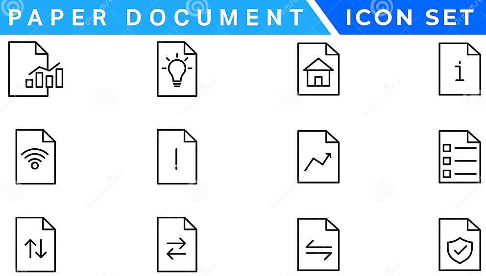 Paper Document Icon Set. Folded Written Paper Document Page Icon Vector ...