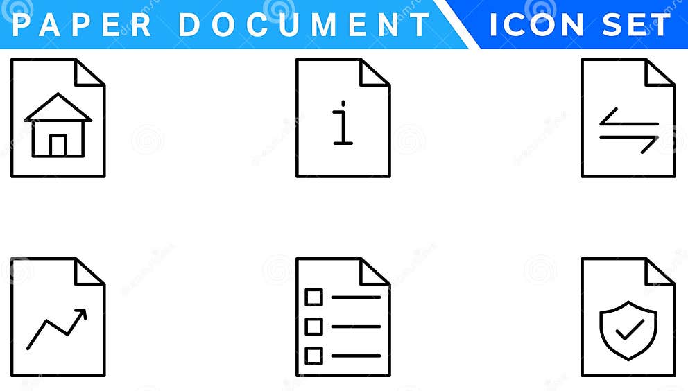 Paper Document Icon Set. Folded Written Paper Document Page Icon Vector ...