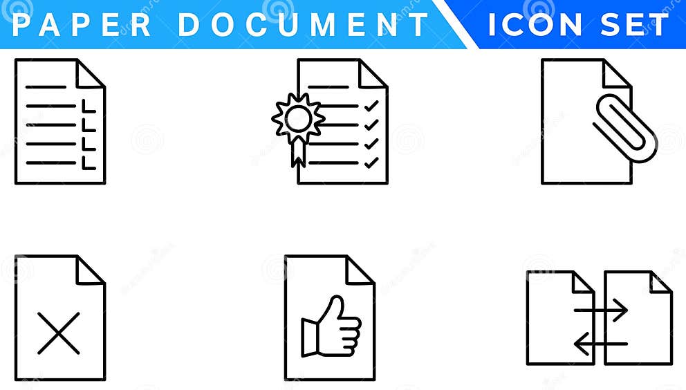 Paper Document Icon Set. Folded Written Paper Document Page Icon Vector ...