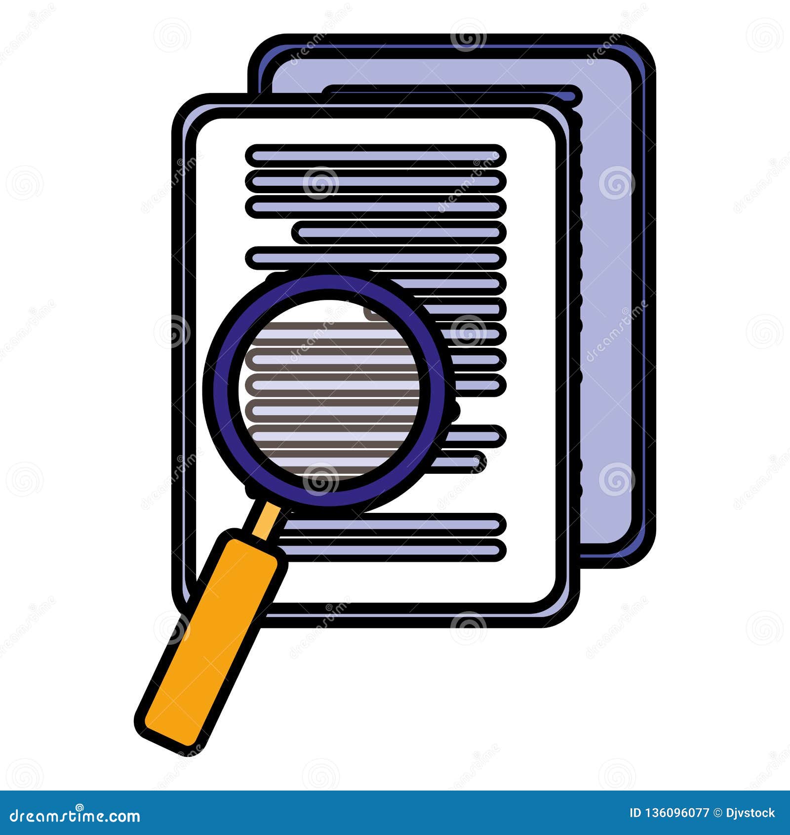 Paper Document with Magnifying Glass Stock Vector - Illustration of ...