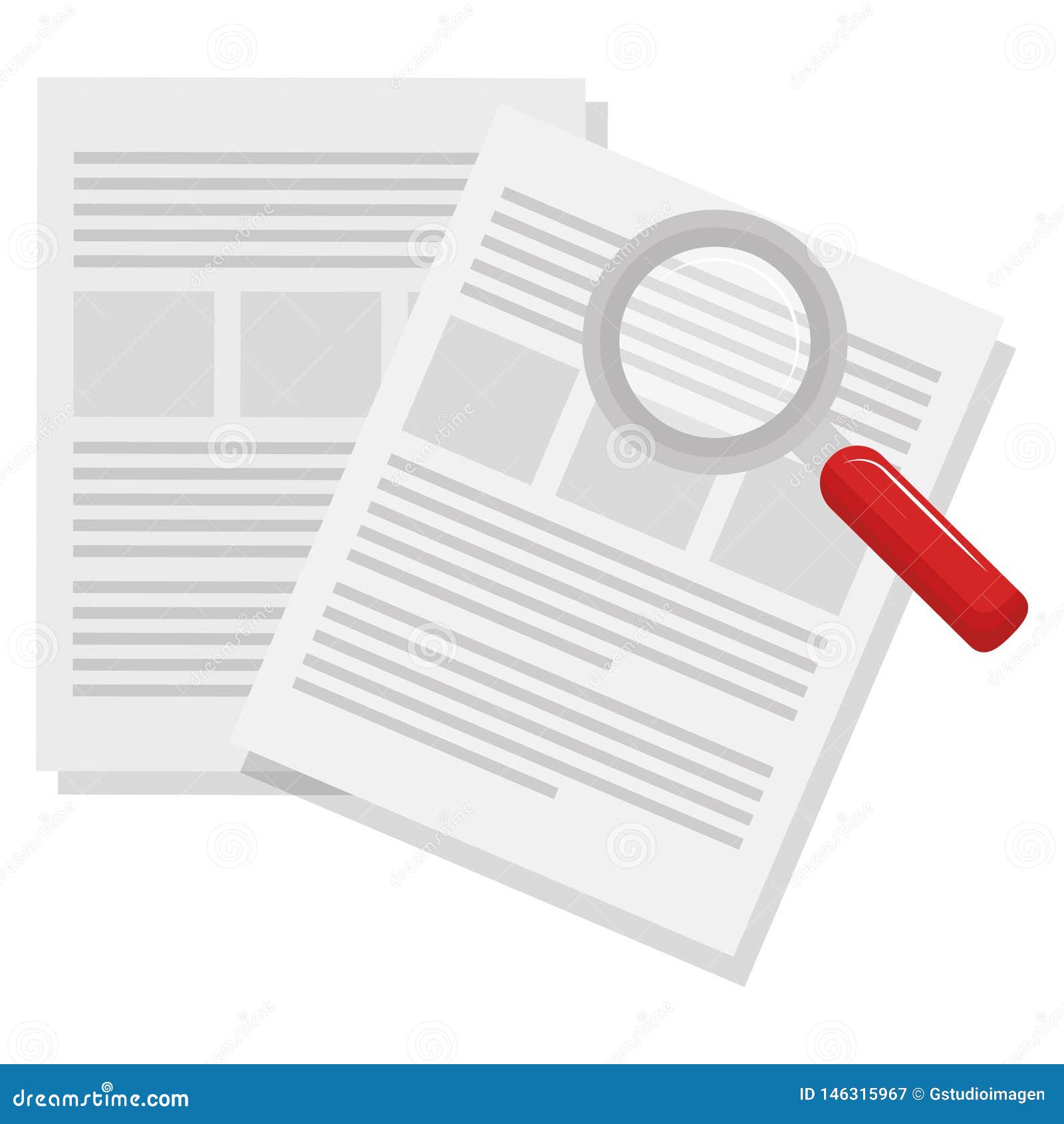 Paper Document with Magnifying Glass Stock Illustration - Illustration ...