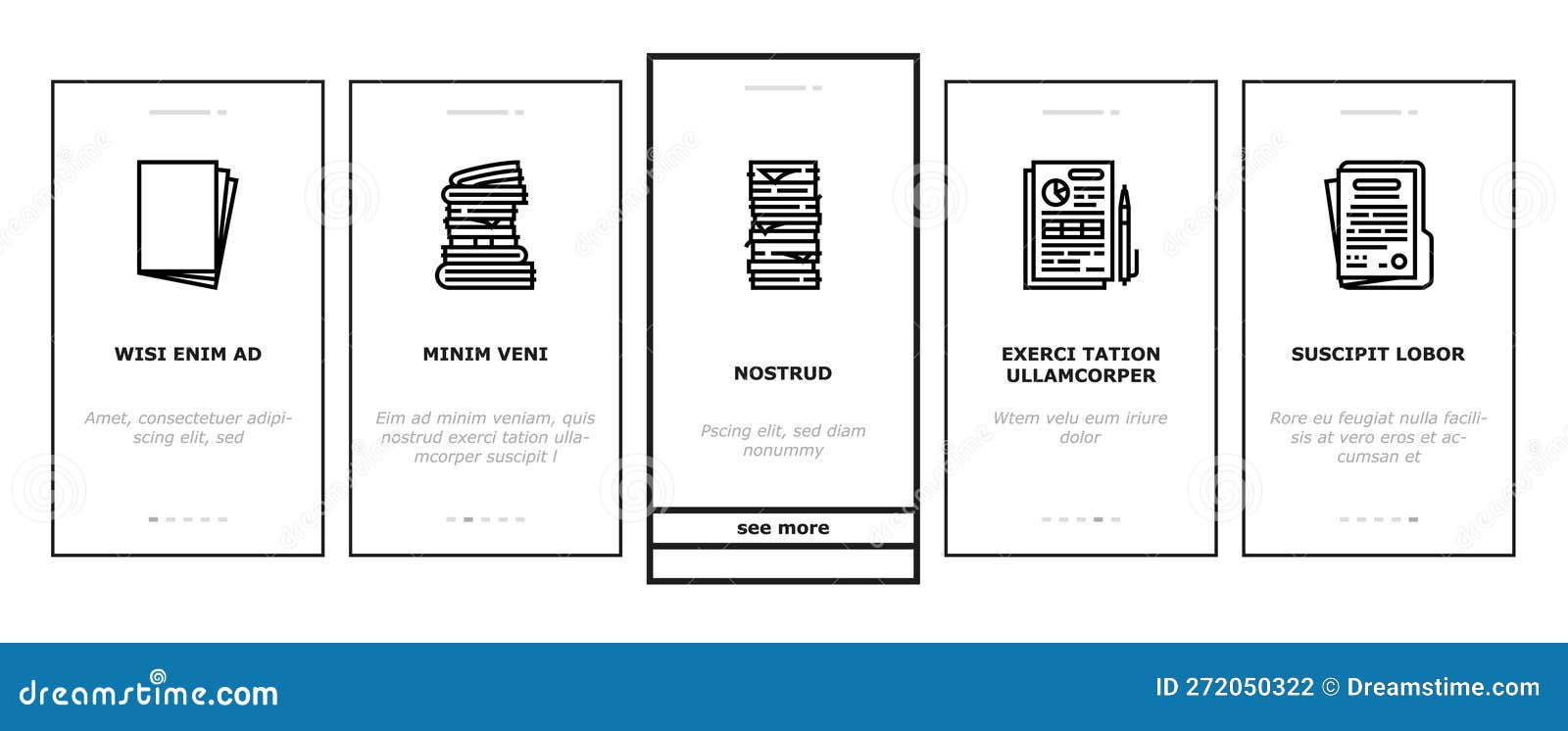 Paper Document Office Note Page Onboarding Icons Set Vector Stock ...