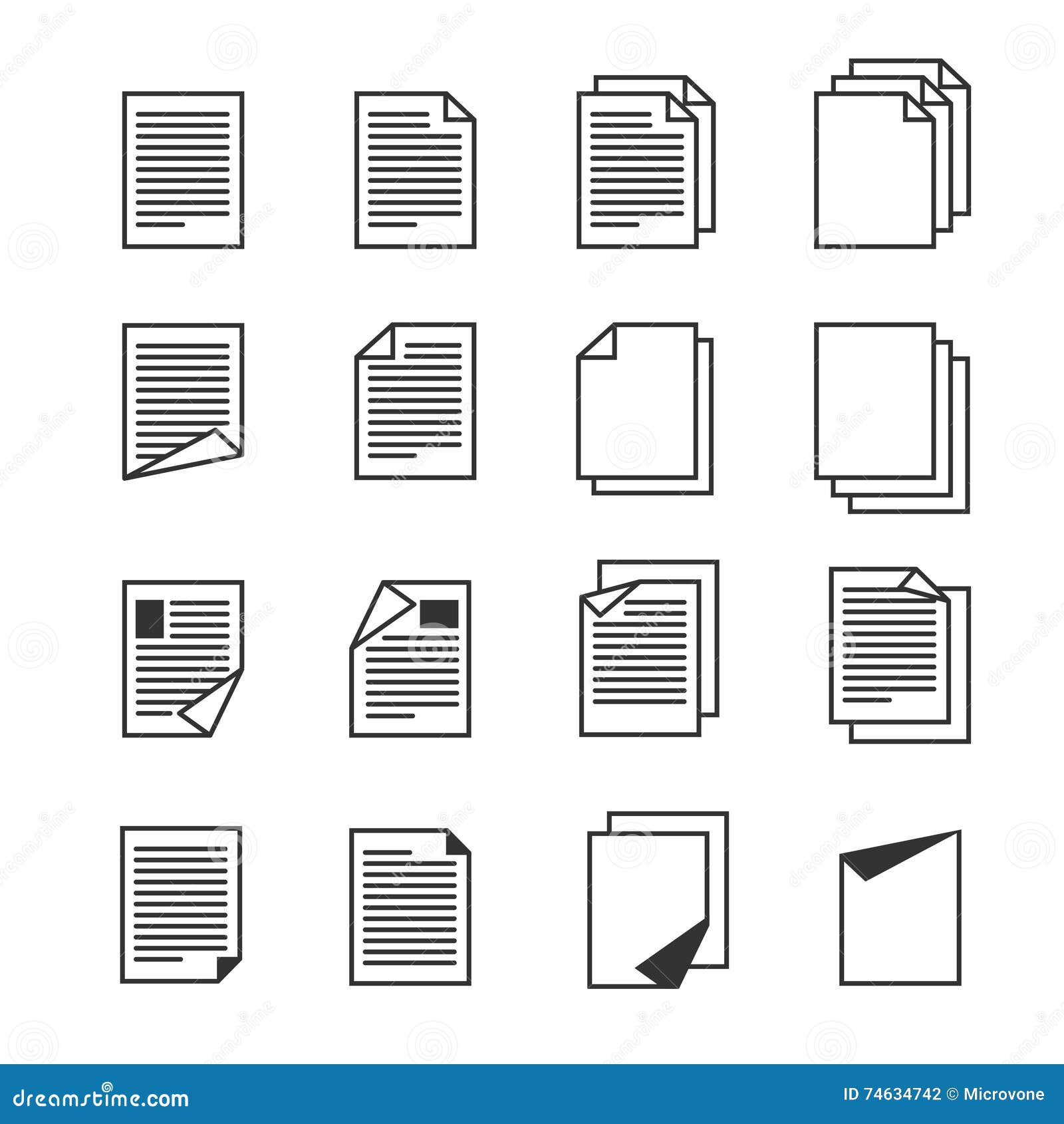 Paper Document, Page Vector Icons Set Stock Illustration - Illustration ...