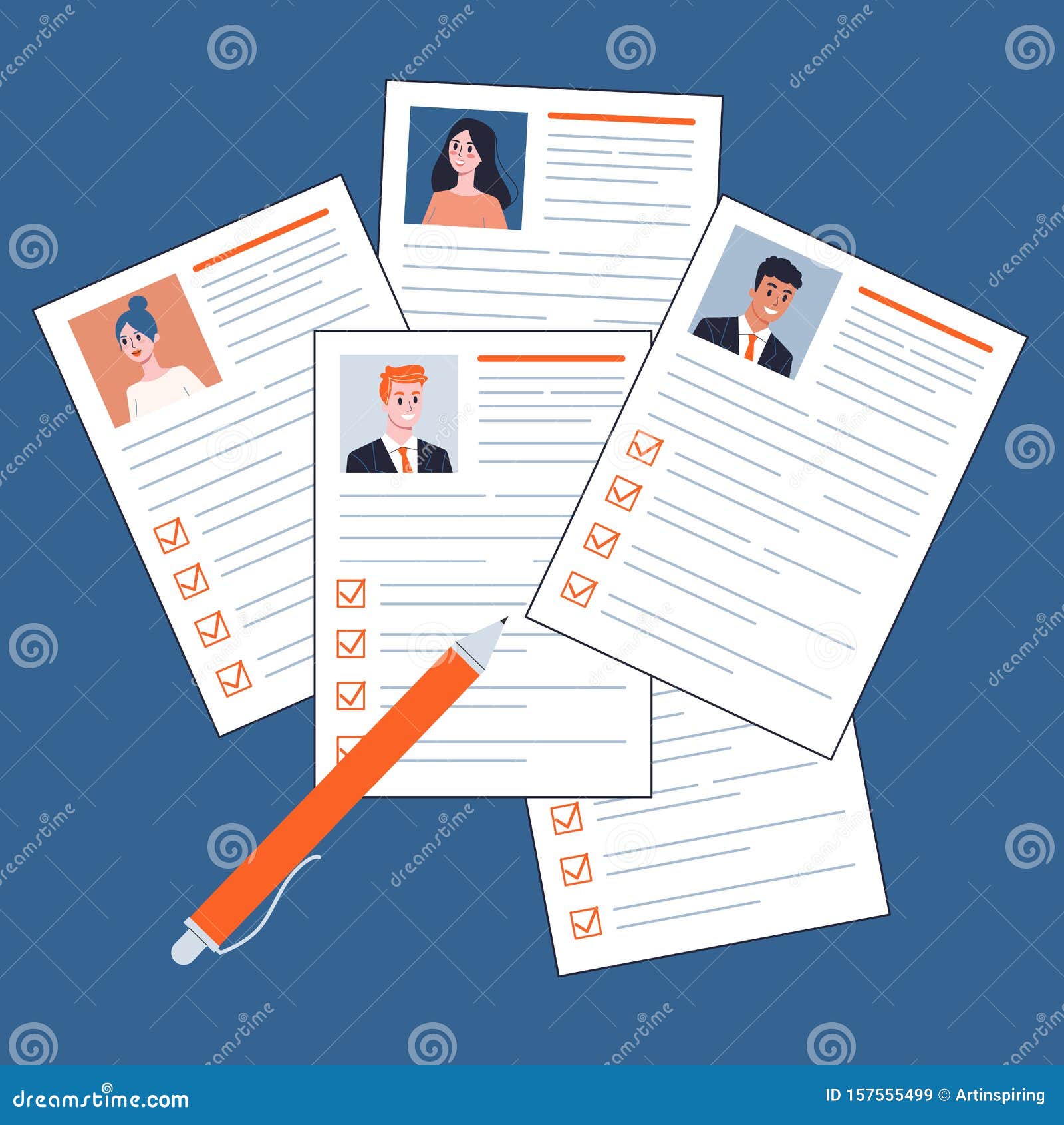 Paper Document on the Table. Bunch of Resume, Candidate Stock Vector ...