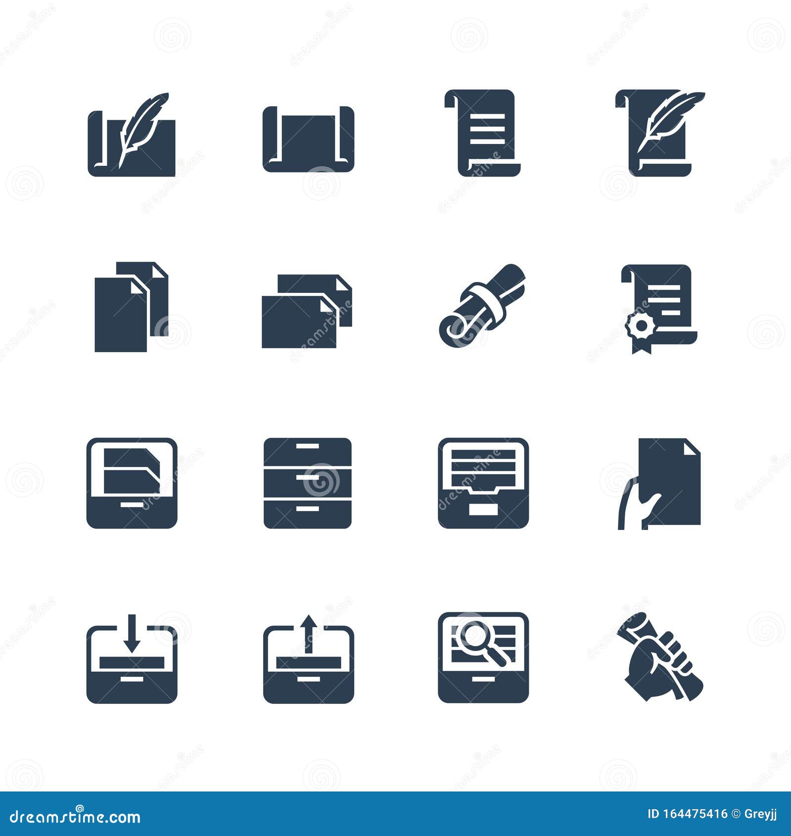 Paper, Documents and Archive Related Icons in Glyph Style Stock Vector ...