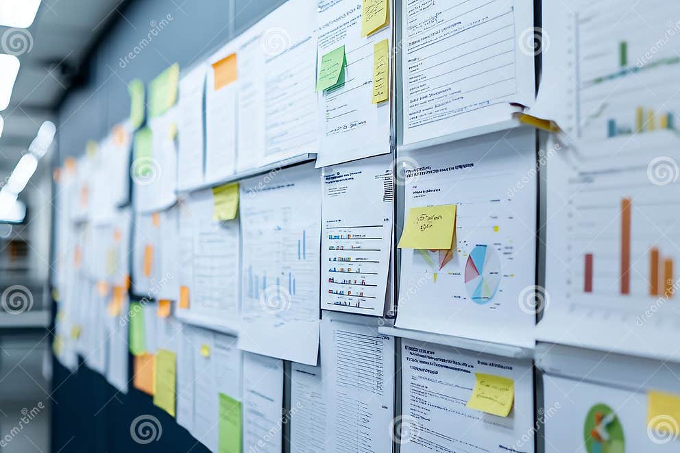 Paper Documents on the Background of a Whiteboard Stock Illustration ...
