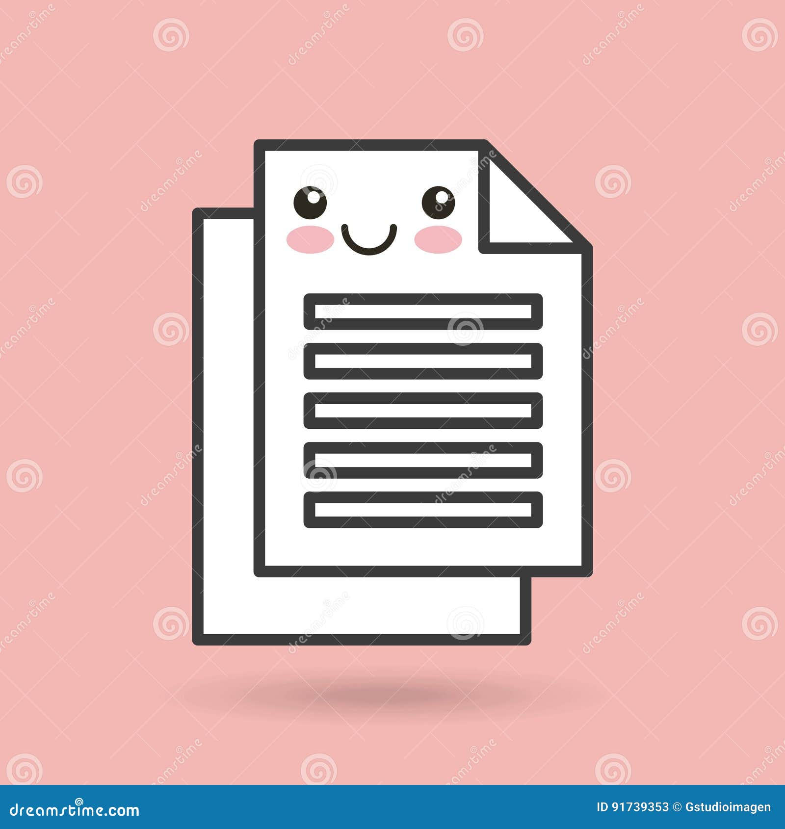 Paper Documents Character Kawaii Style Stock Vector - Illustration of ...