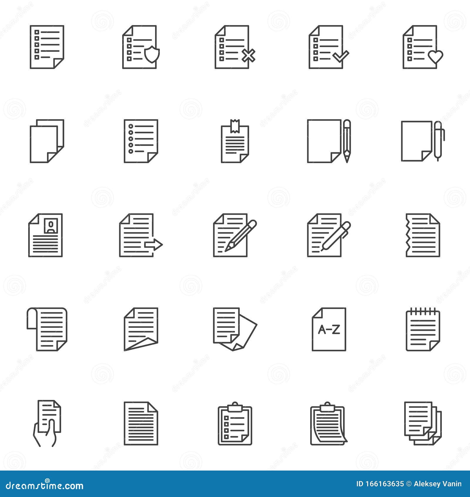 Documents Line Icons Set. Contract Agreement, Passport, Copy Files ...