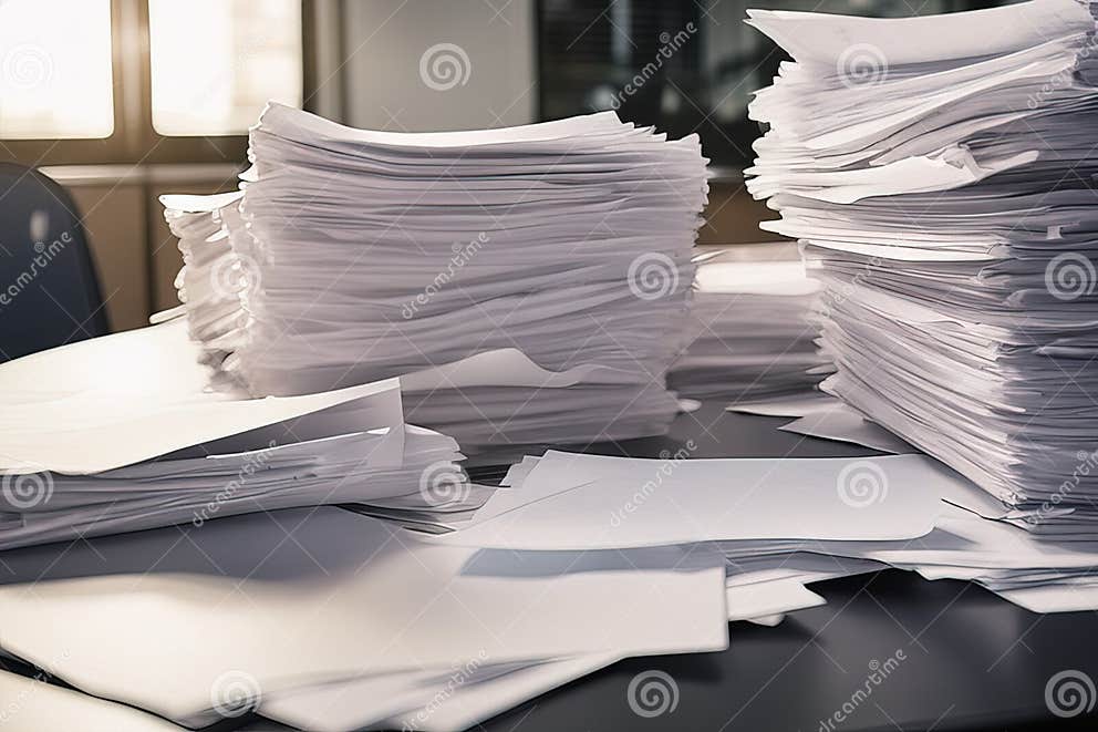 Paper of Documents on Table in Officepaper of Documents on Table in ...
