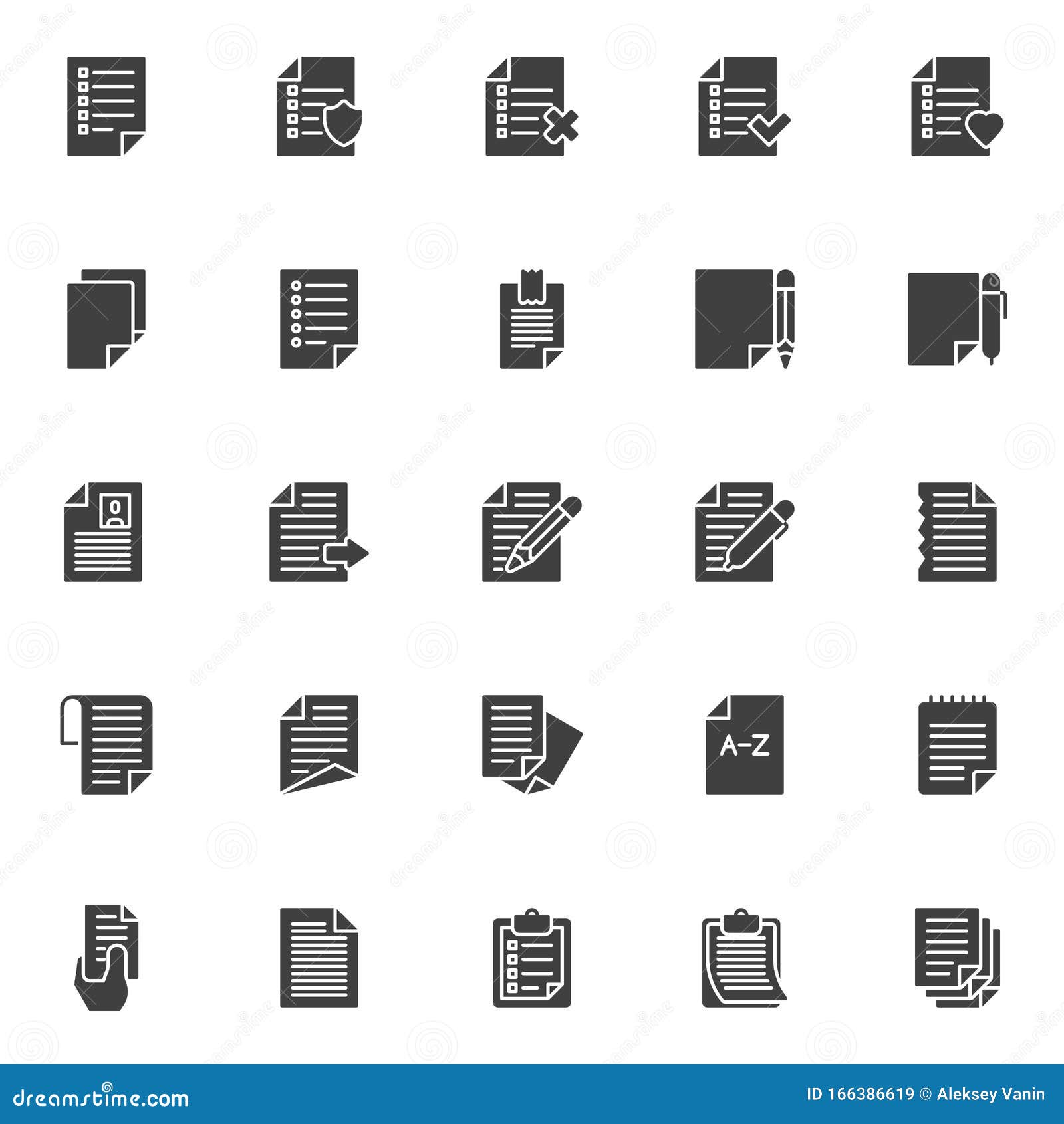 Paper Documents Vector Icons Set Stock Vector - Illustration of flat ...