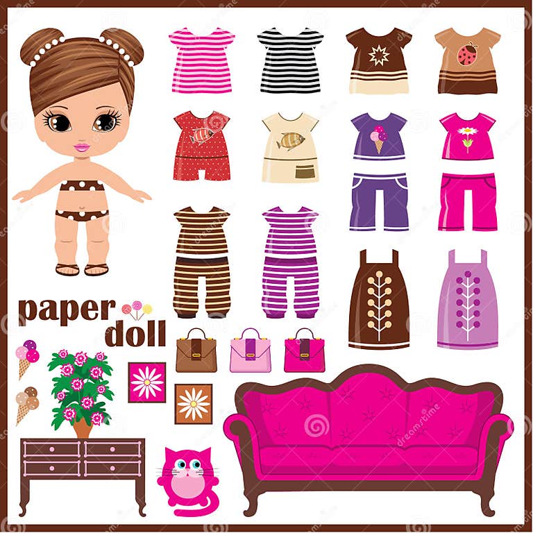 Paper Doll with Clothes Set Stock Vector - Illustration of child, dress ...