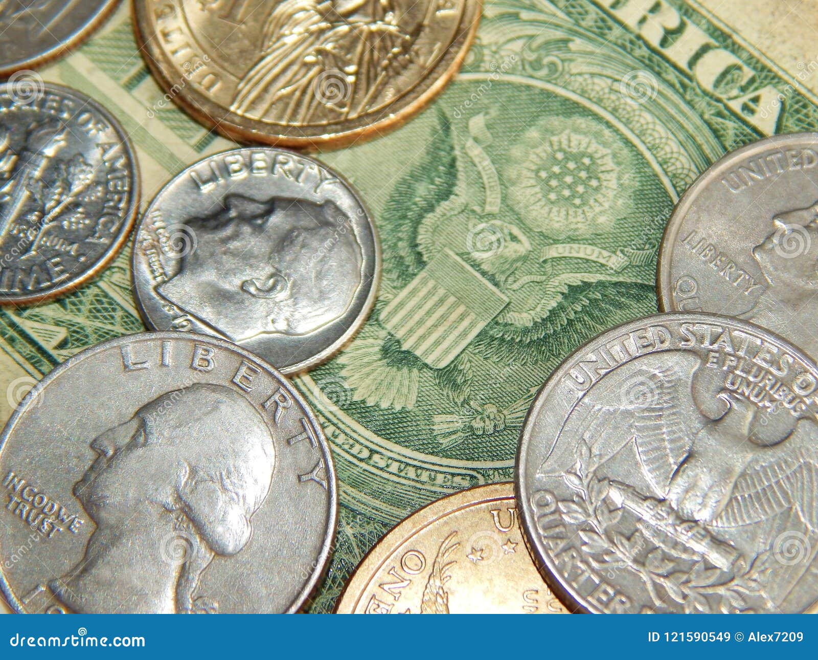 Paper dollar with US coins stock image. Image of paper - 121590549