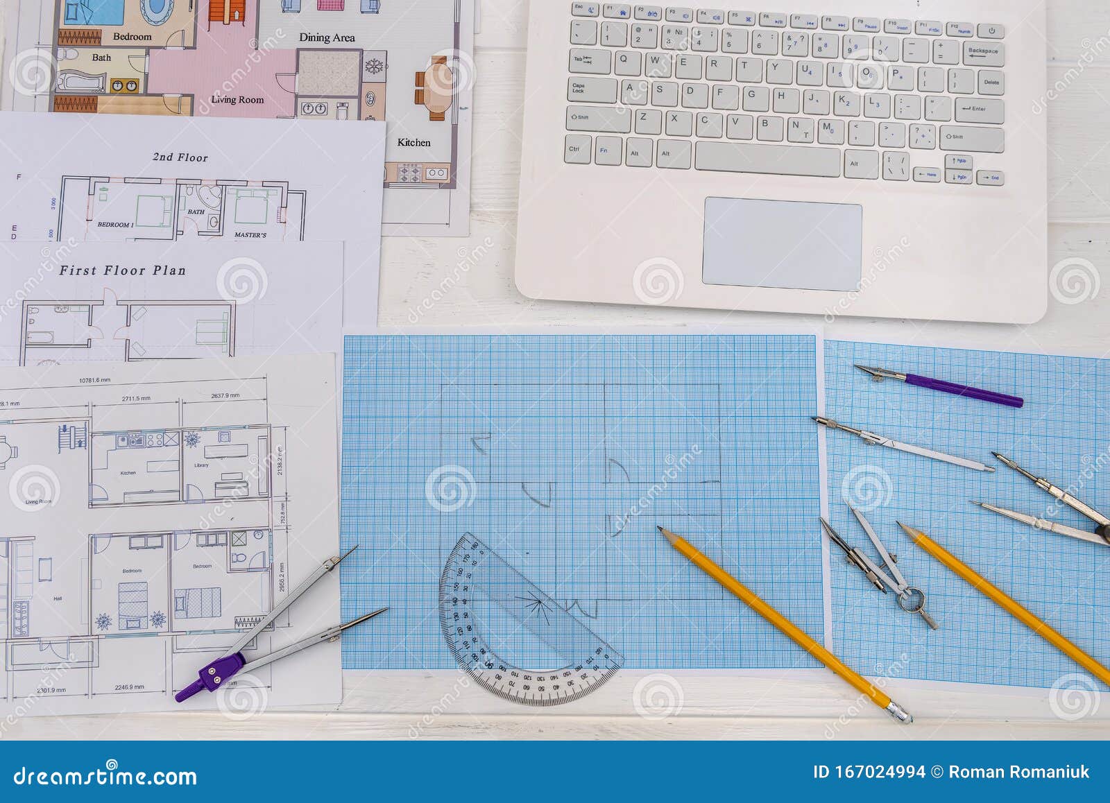 Paper for Drafting and Tools with Laptop on Desk Stock Photo - Image of ...